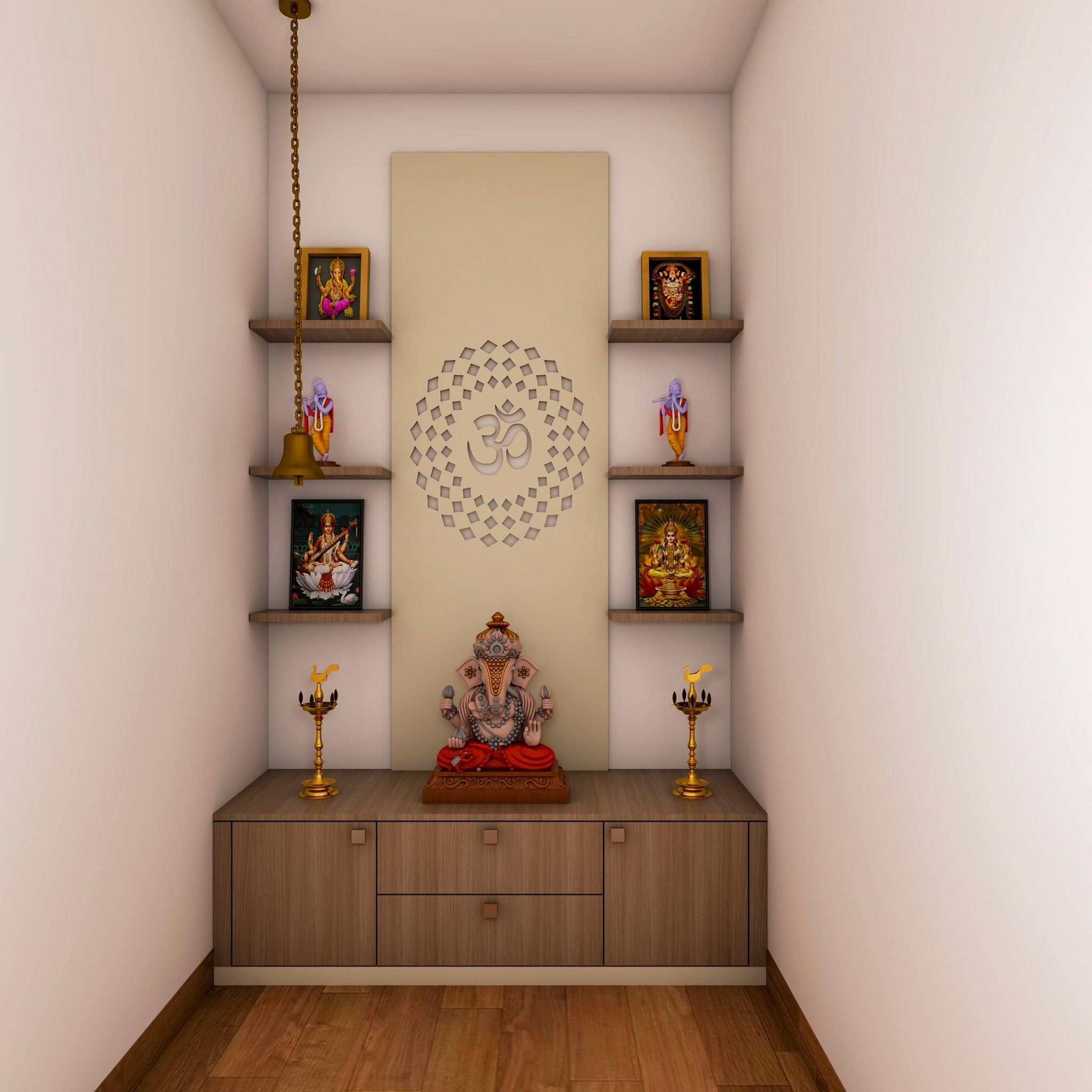Compact Pooja Room Design With Storage Unit | Livspace