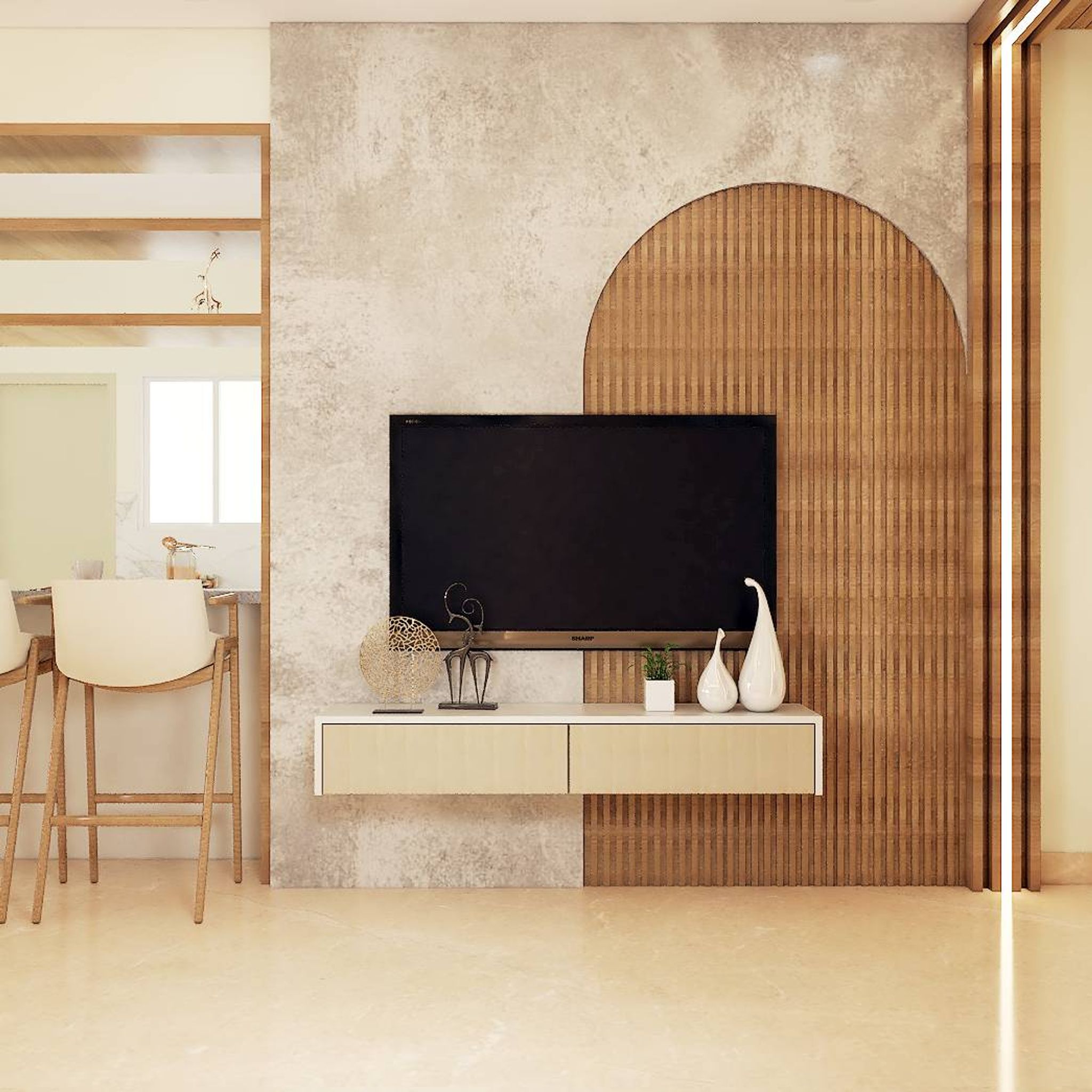 Scandinavian Style TV Unit Designed With Strip Lighting | Livspace