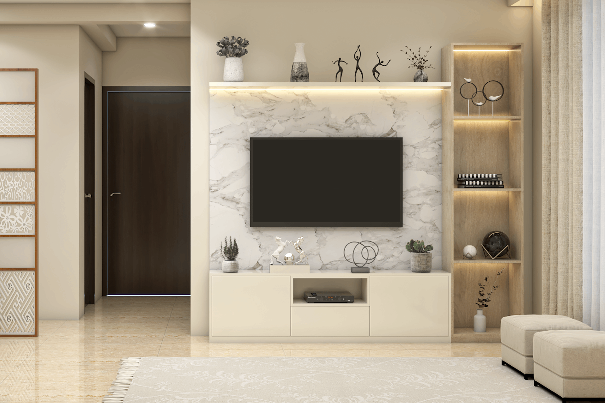 Spacious Contemporary Themed Convenient TV Unit Design | Livspace