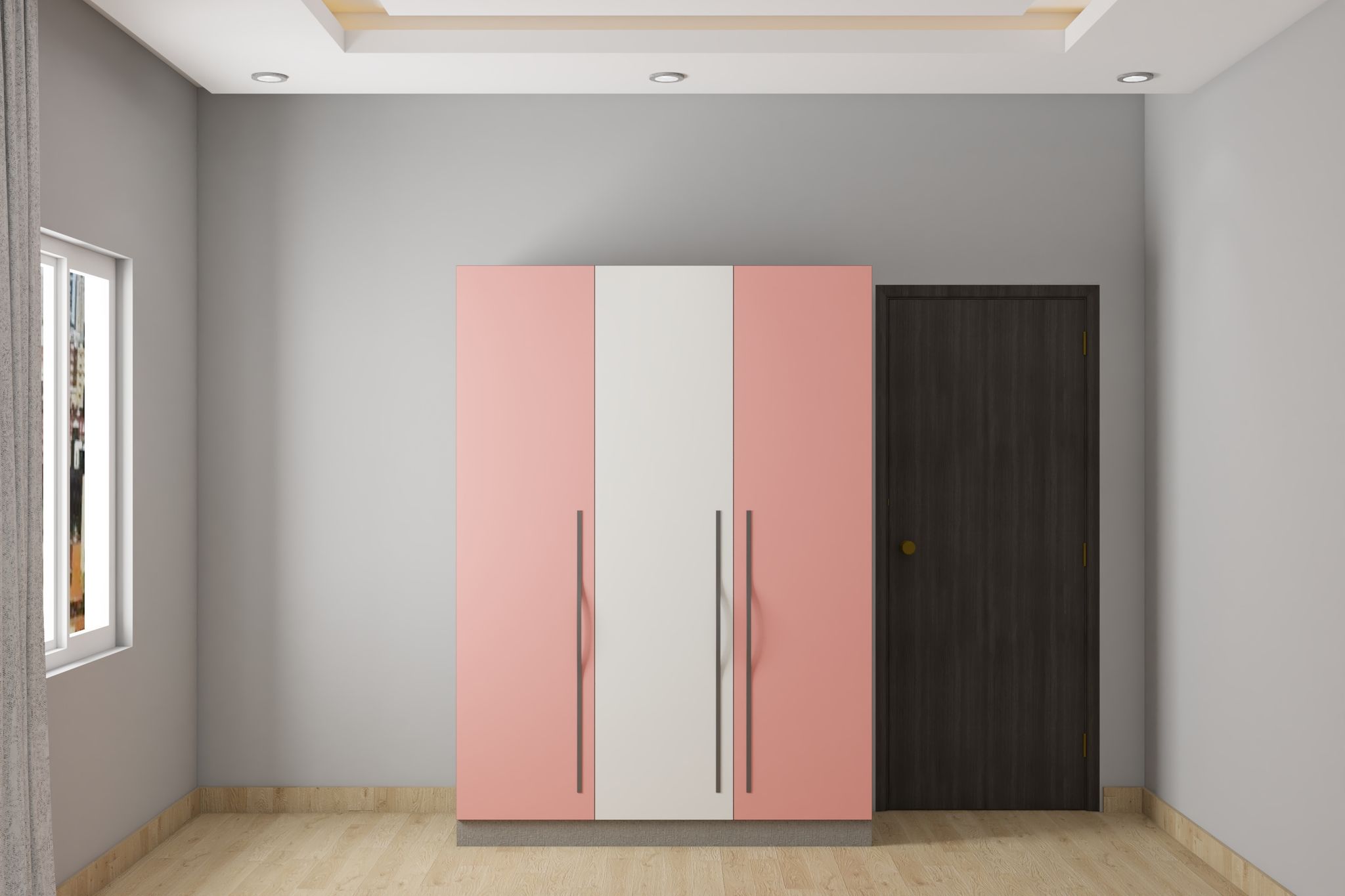 Spacious White And Pink Wardrobe Design With Sleek Handles | Livspace