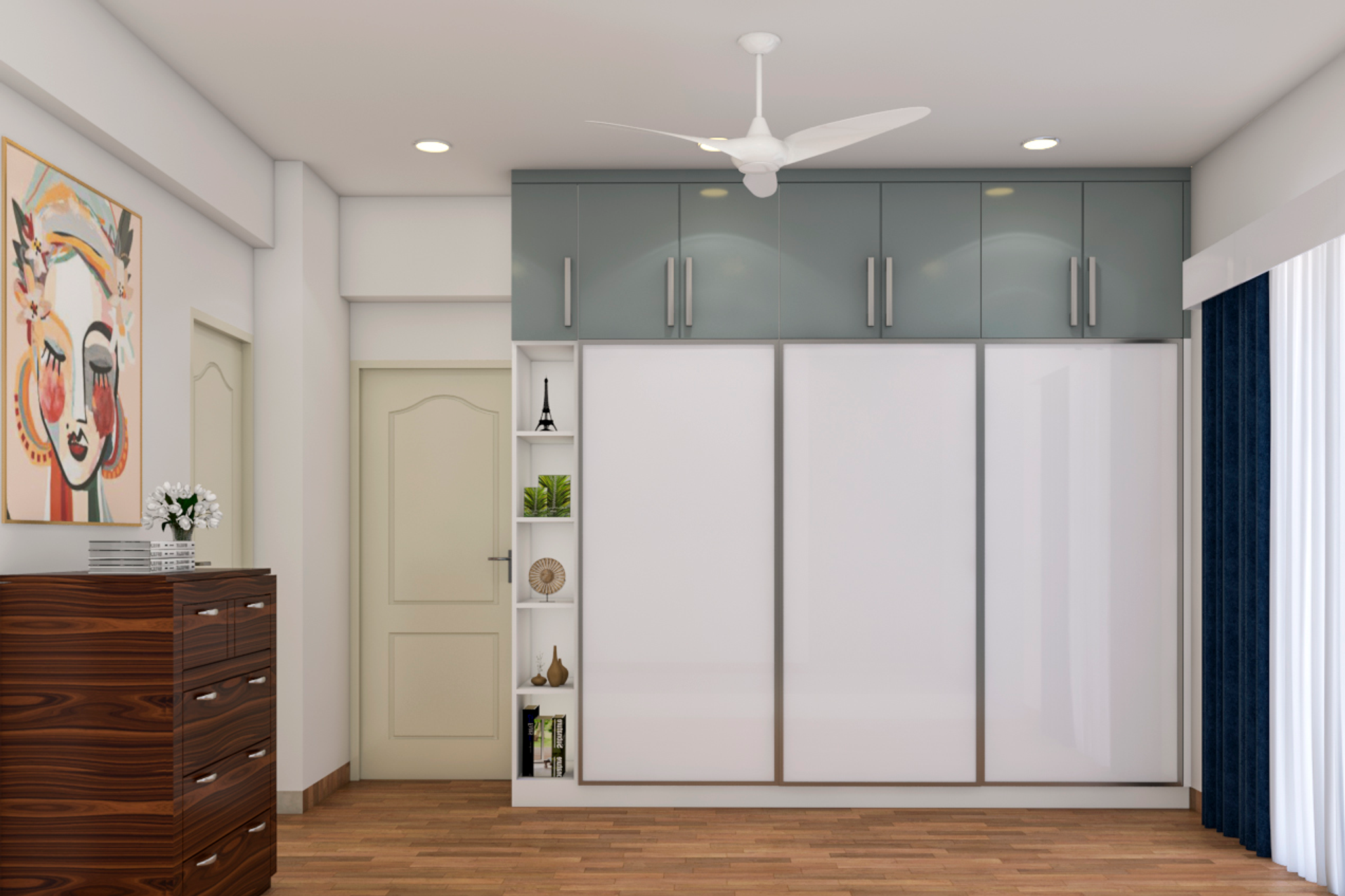 Modern Sliding Door Wardrobe With Shelves | Livspace