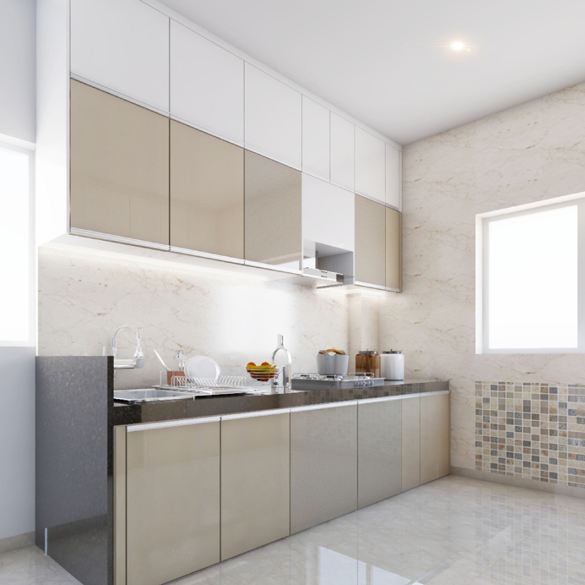 Modern Modular Parallel Kitchen Design In Cappuccino And Frosty White ...