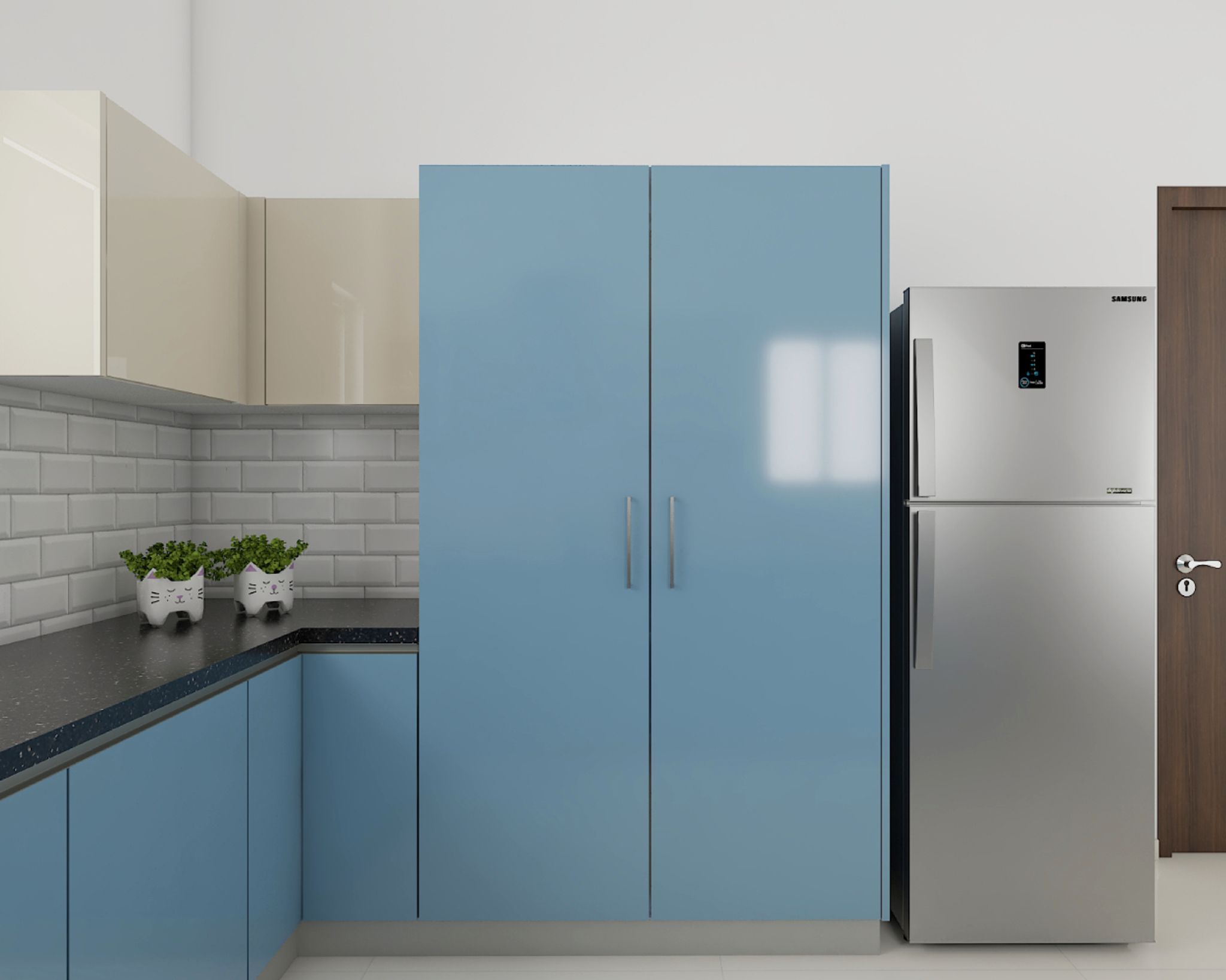 Modular Champagne-Toned And Denim Suedette U Shaped Kitchen Design ...