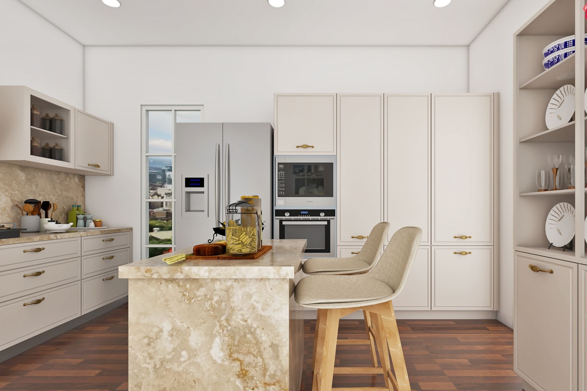 Modular Island Kitchen Design In Champagne Tones | Livspace