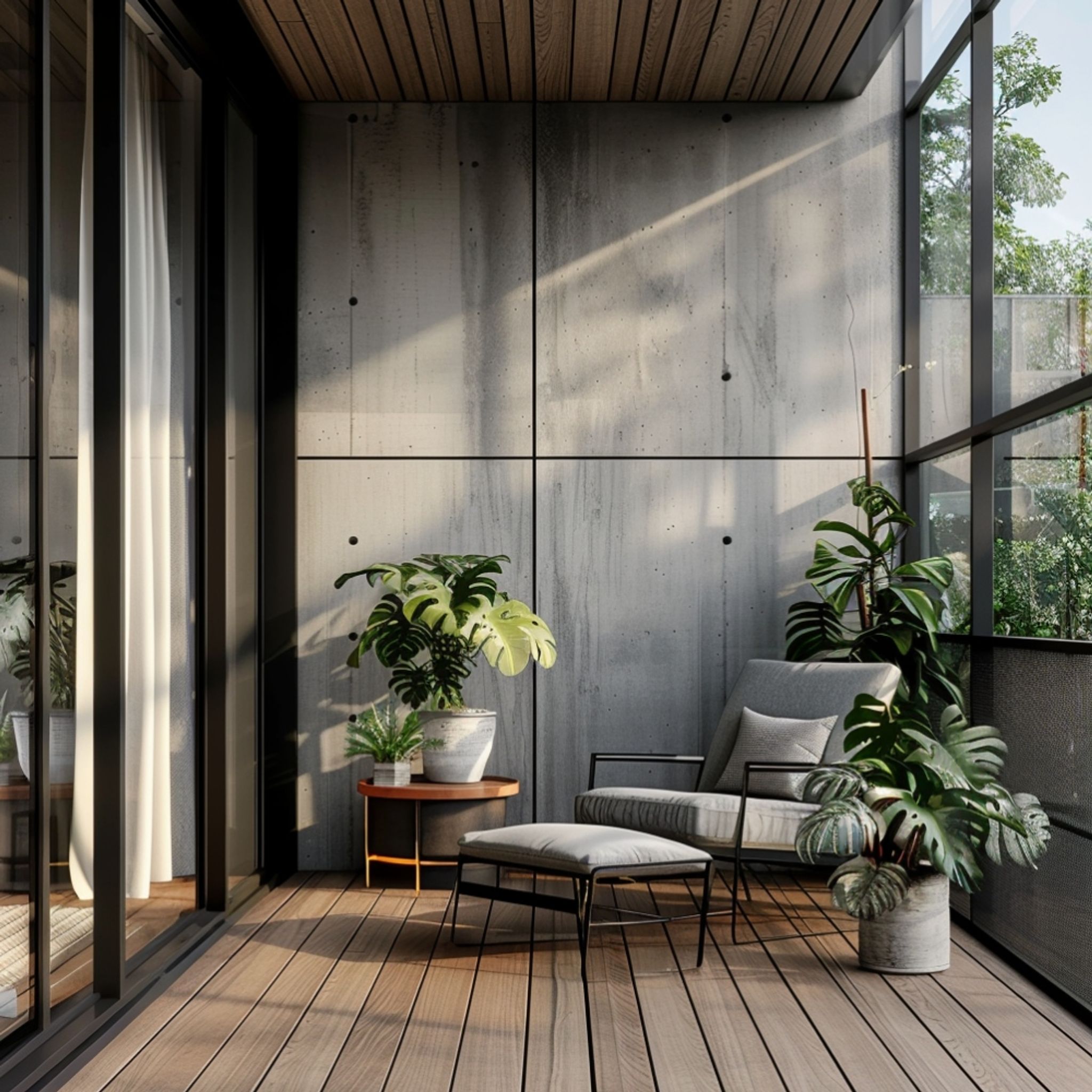 Tropical Balcony Design with Concrete Walls, Gypsum False Ceiling and ...
