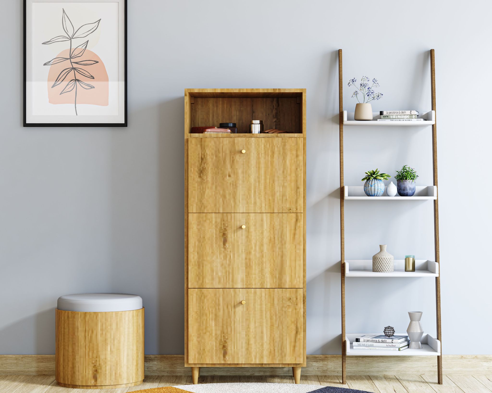 Modern Foyer Design: Floor Mounted Closed Storage, Suede Finish, and ...