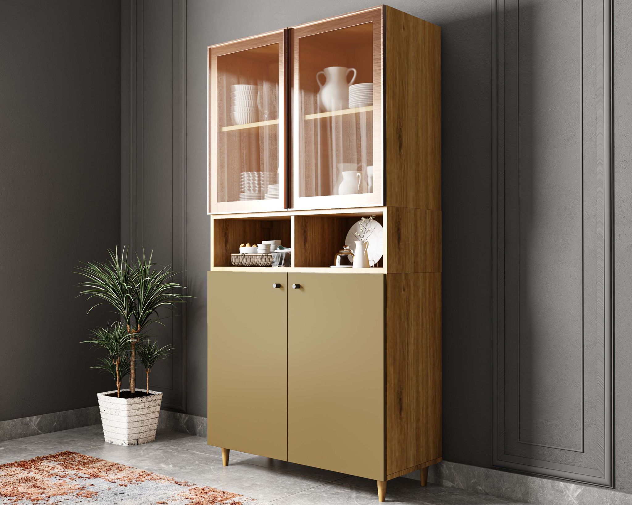 Traditional Crockery Unit Design: Tall Unit, Open Unit with Divider ...