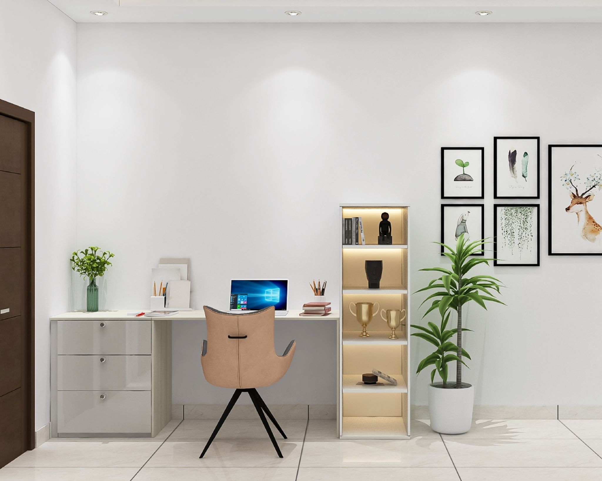 Stylish and Modern Home Office Design with Indoor Plants and Dual Color ...