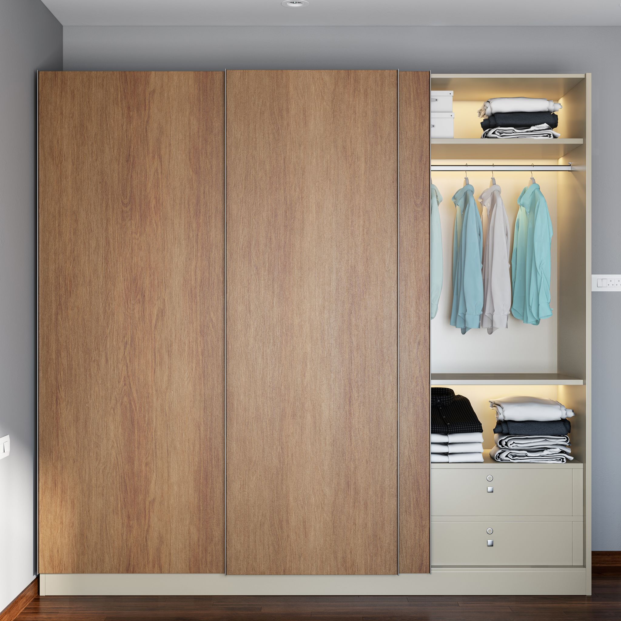 Bright Convenient Modern Themed Compact Wardrobe Design | Livspace