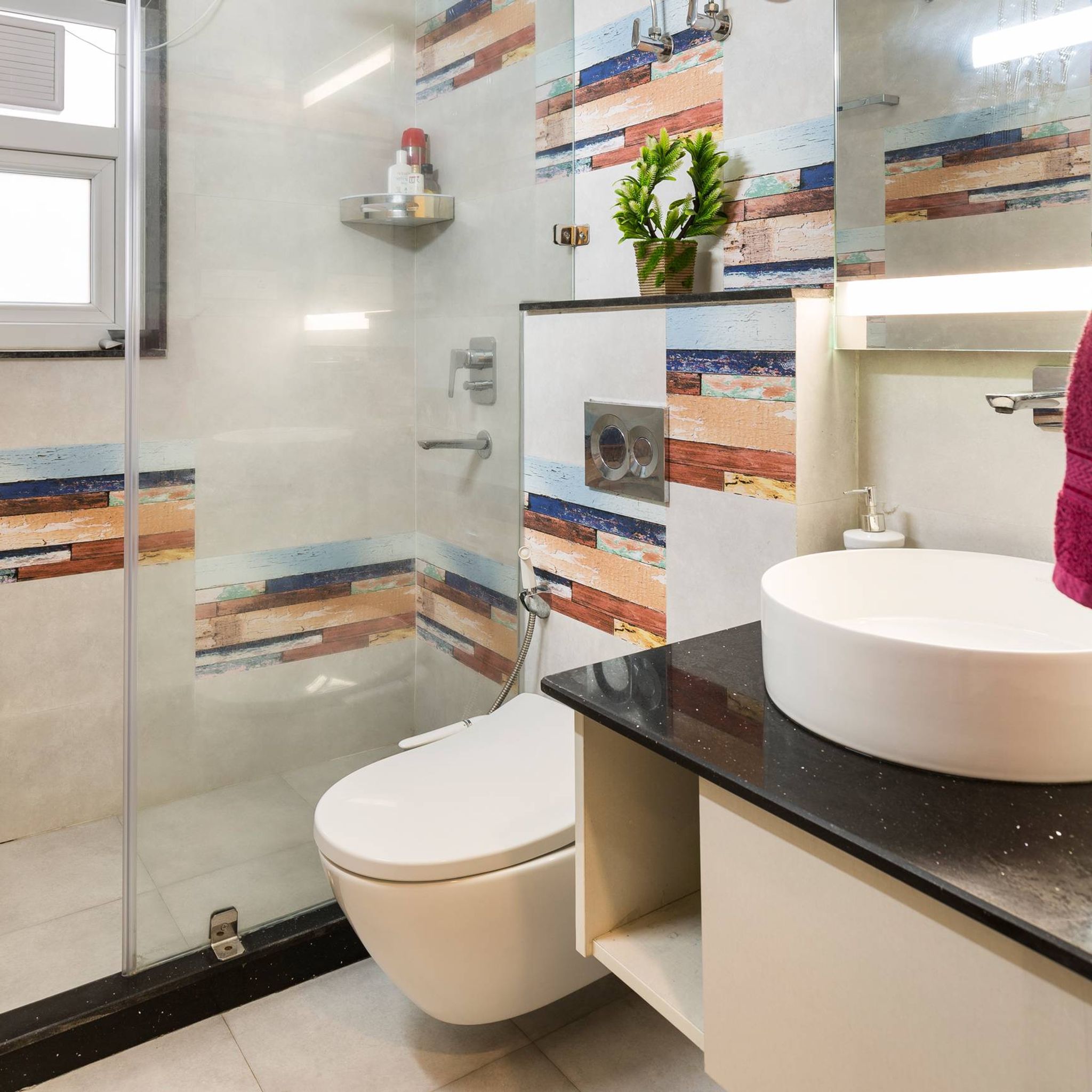 Compact Bathroom Design With Square Mirror | Livspace