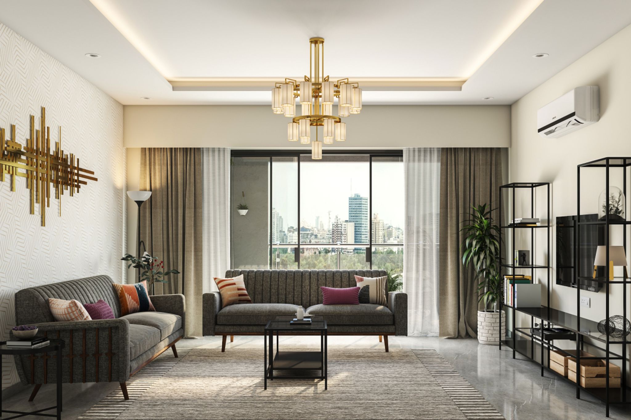 Peripheral Rectangular Gypsum Hall New Ceiling Design | Livspace