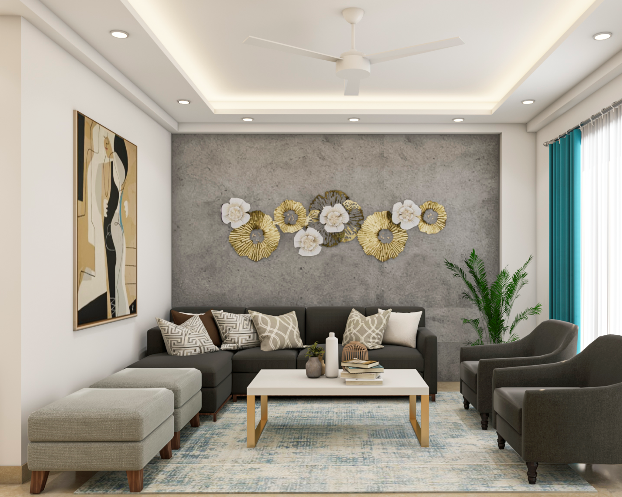 Rectangular Gypsum Ceiling Design | Livspace