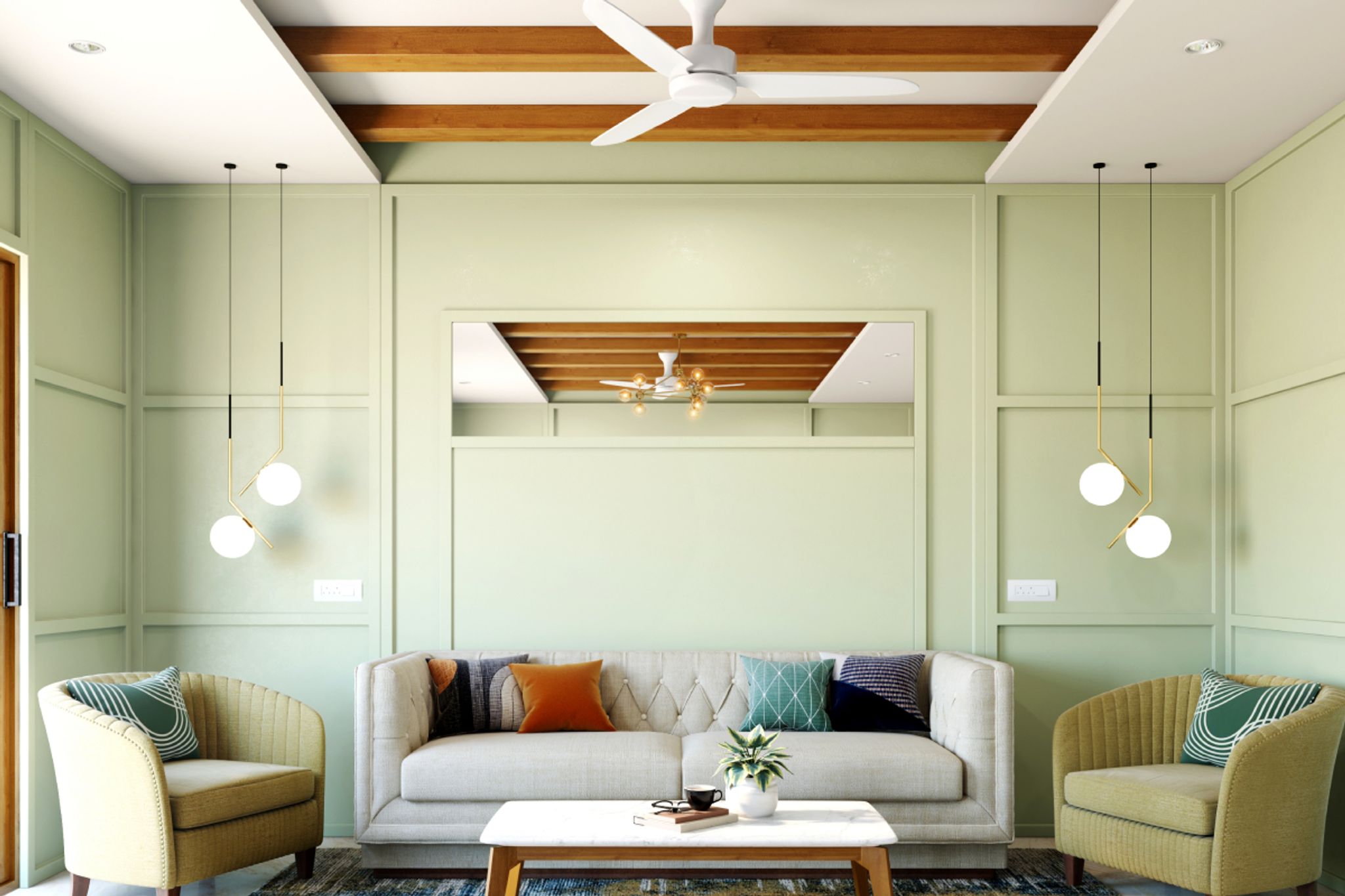 Rectangular Ceiling Design with Pendant Lights | Livspace