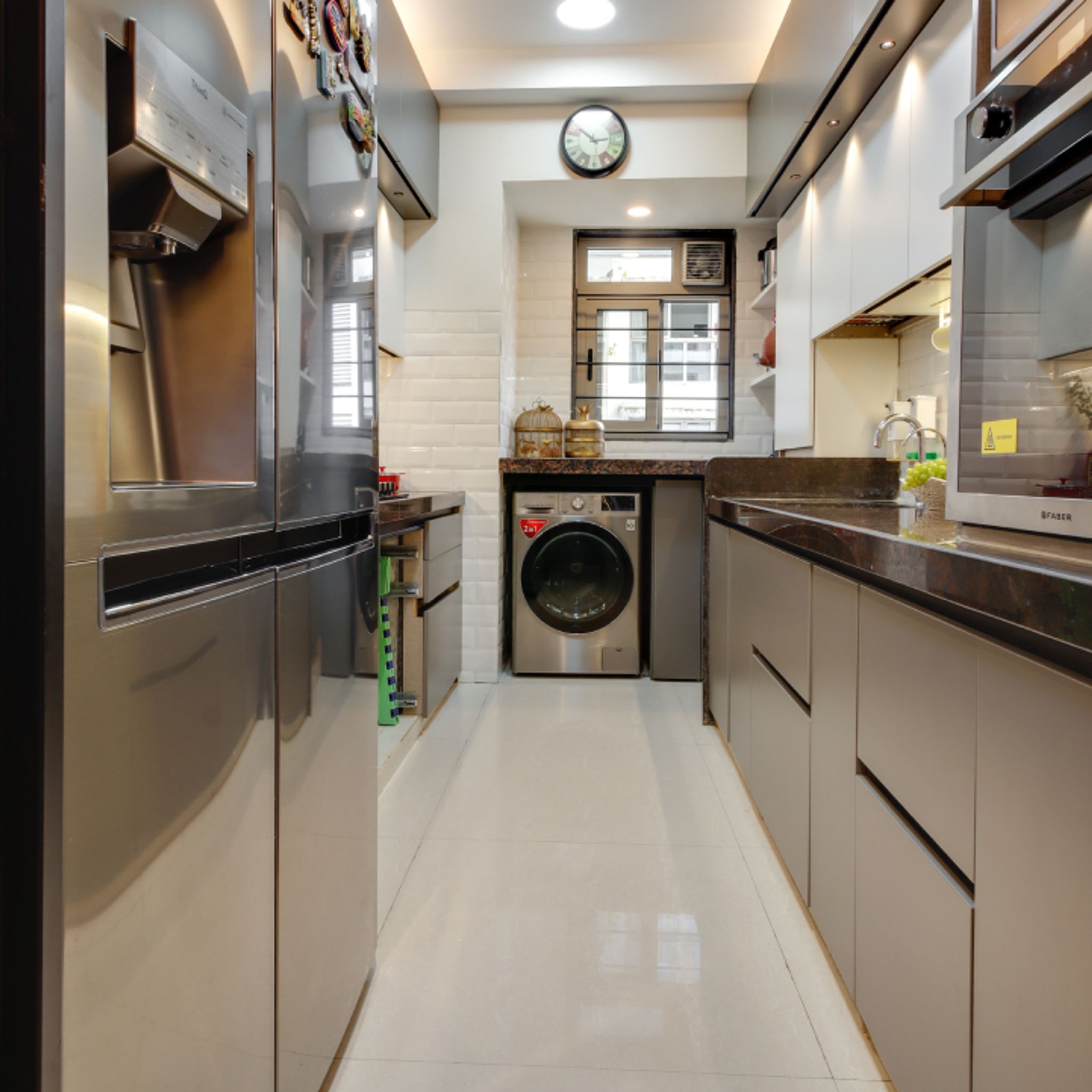 Parallel Modular Kitchen Design With Cream And White Cabinets - 11x7 Ft ...