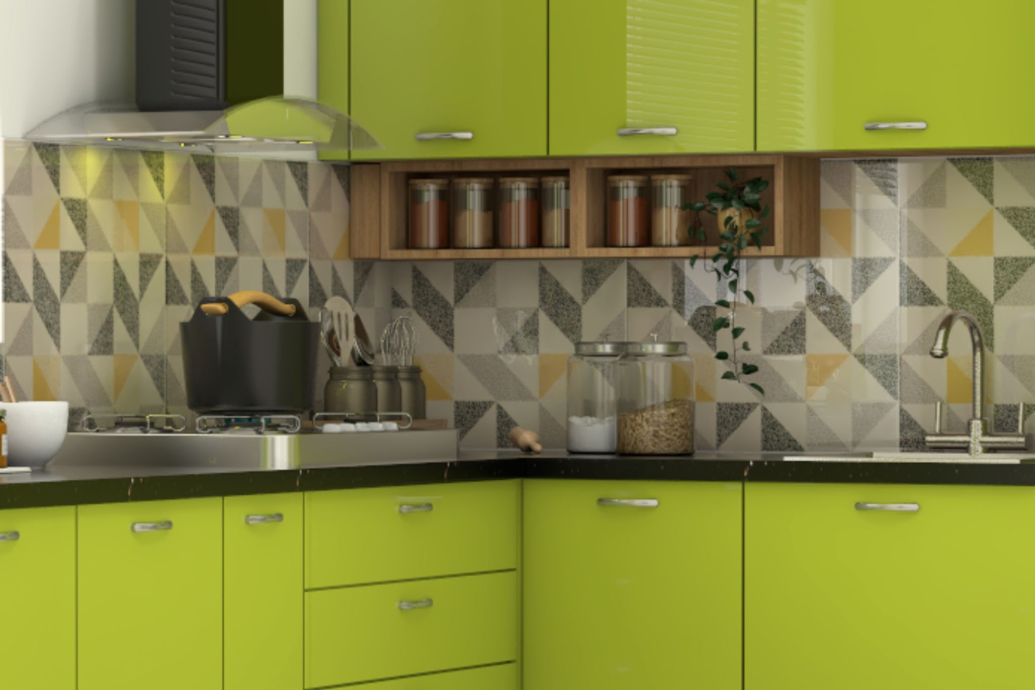 Kitchen Tiles Design With A Geometric Pattern | Livspace