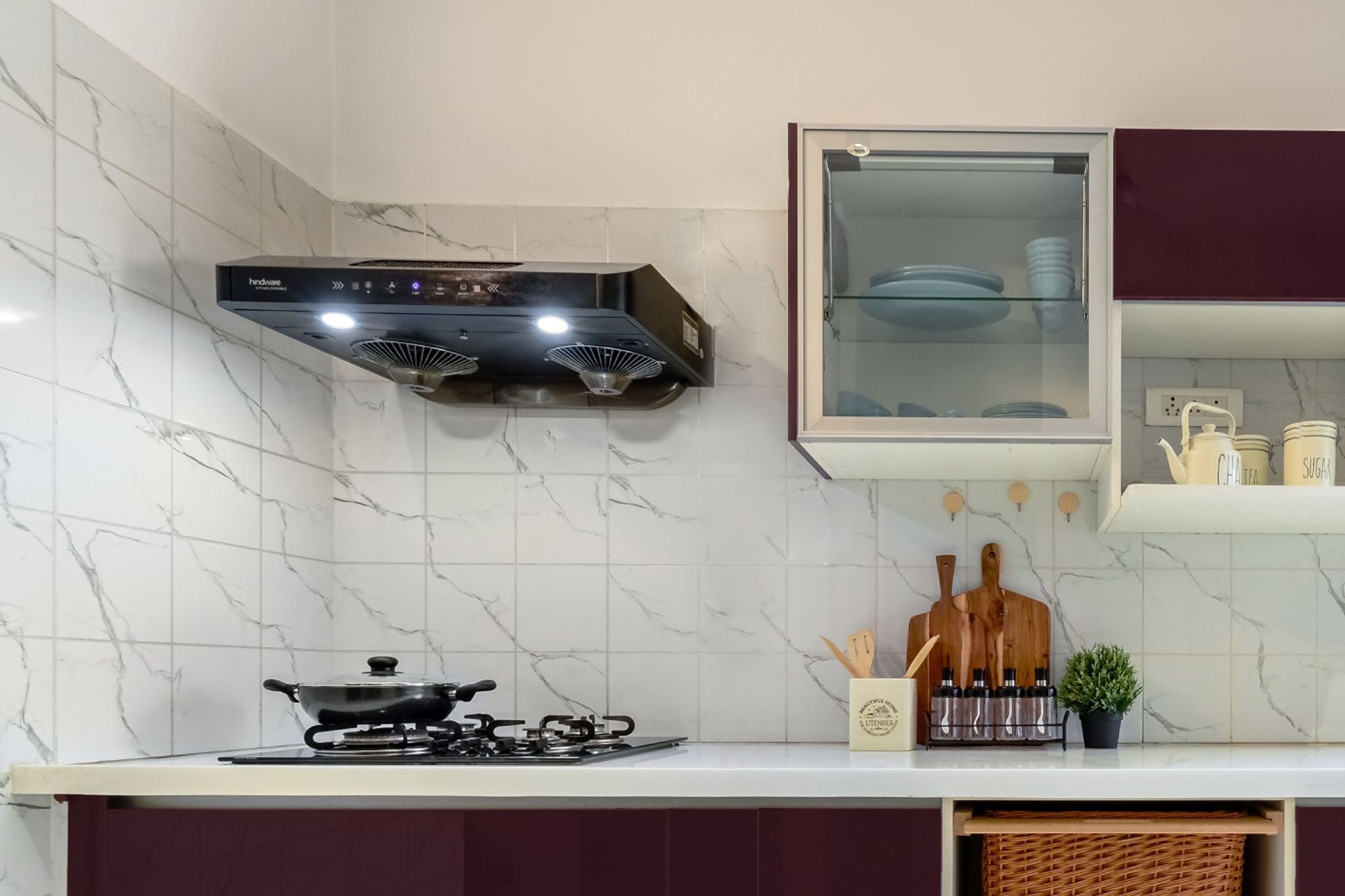 White Square-Shaped Kitchen Tiles Design | Livspace
