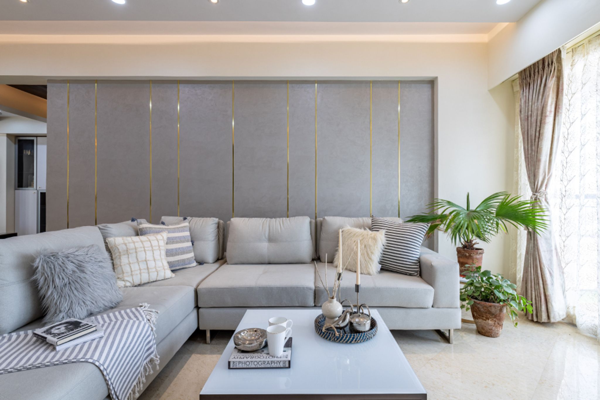 Grey Accent Wall Paint Design For Living Rooms | Livspace