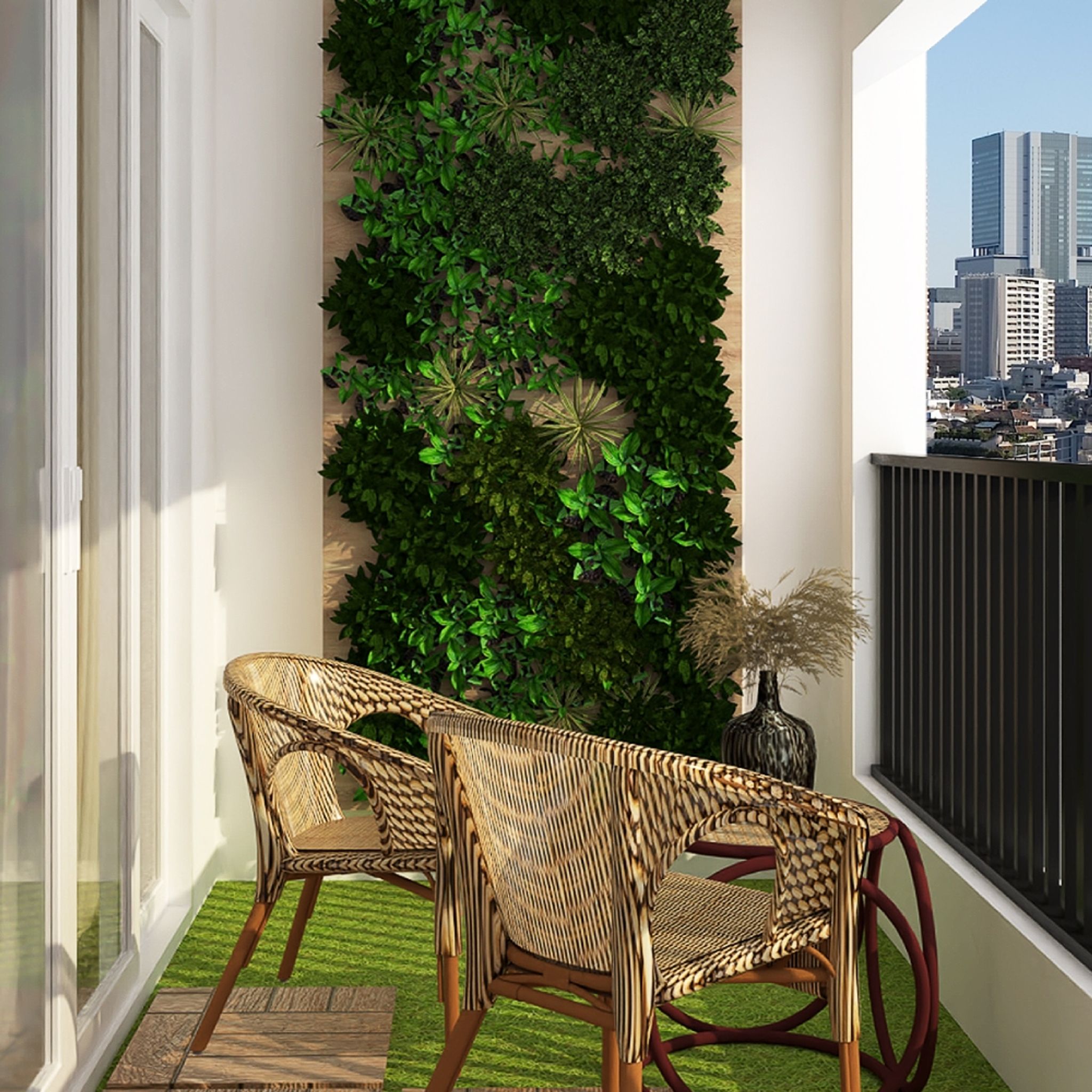 Compact Balcony Design With Vertical Garden And Tropical Aesthetics ...