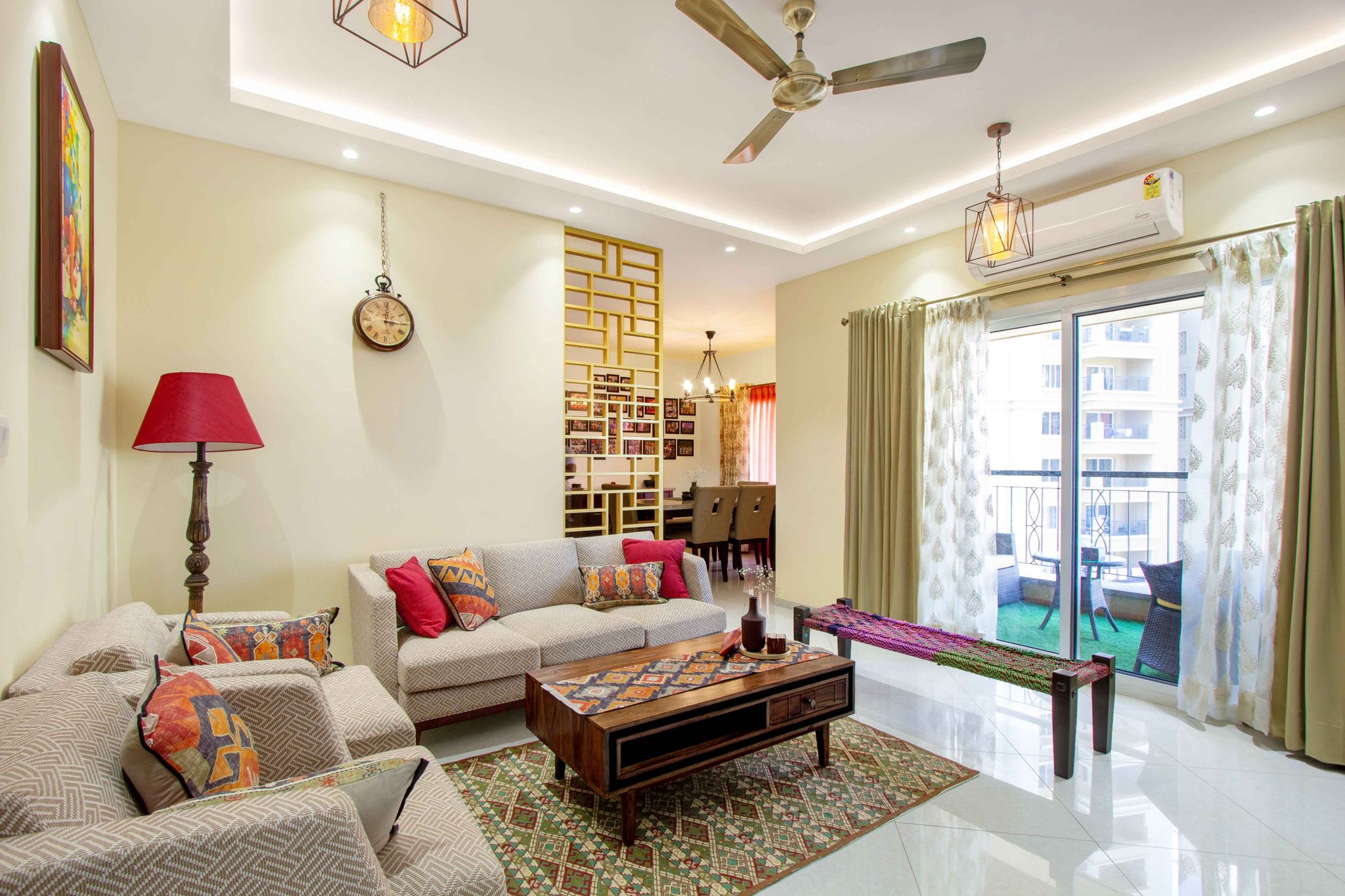 3-BHK Interior for Bnagalore Flat with Natural Wood and Vibrant Colour ...