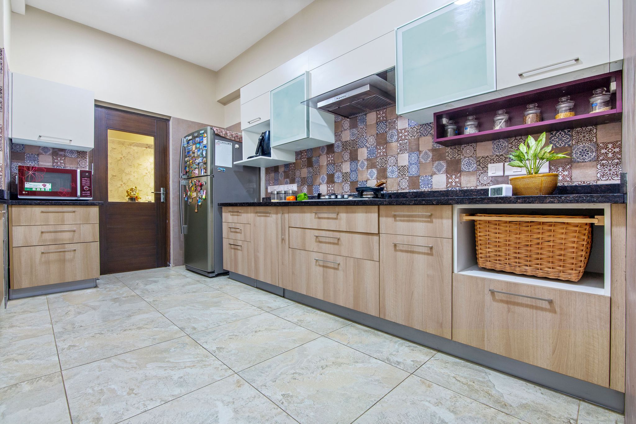 Wood And White Mid-Century Modern Parallel Kitchen Design With Moroccan ...