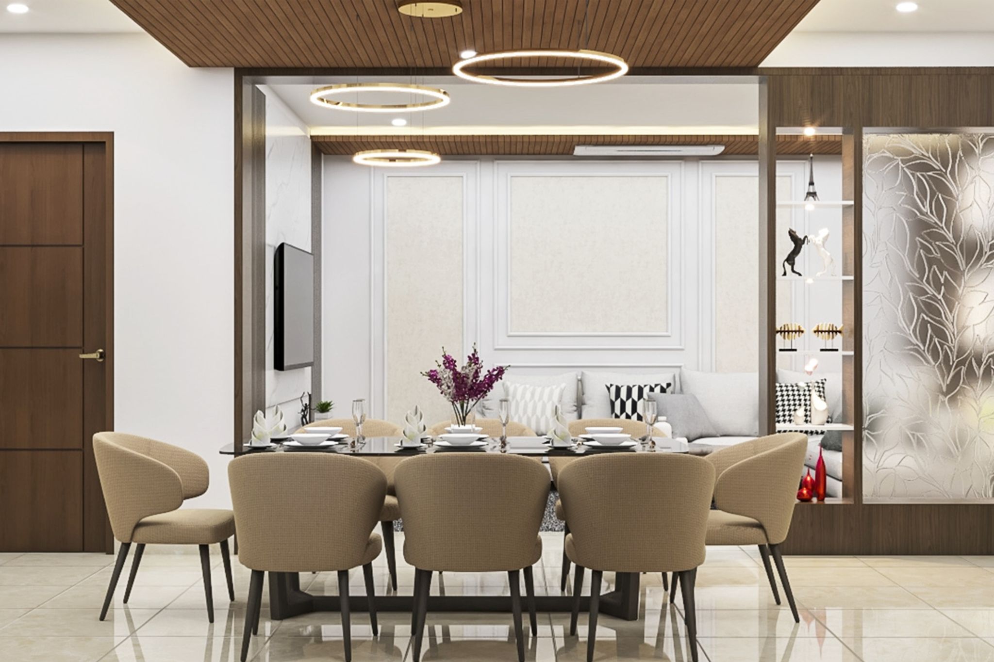 Wood-Panelled Single Layered Contemporary Ceiling Design | Livspace