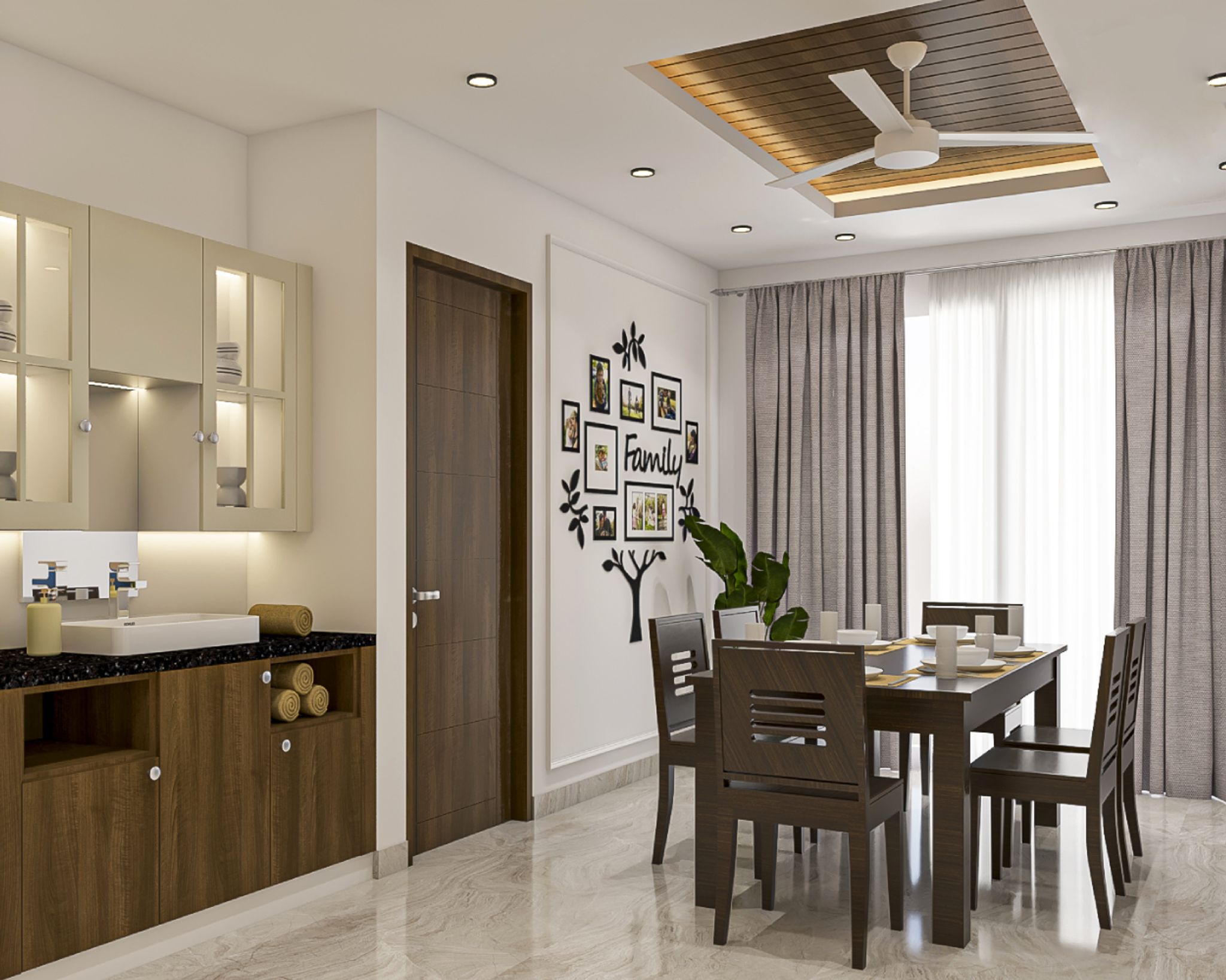 False Ceiling POP And Wood Design For Dining Room | Livspace