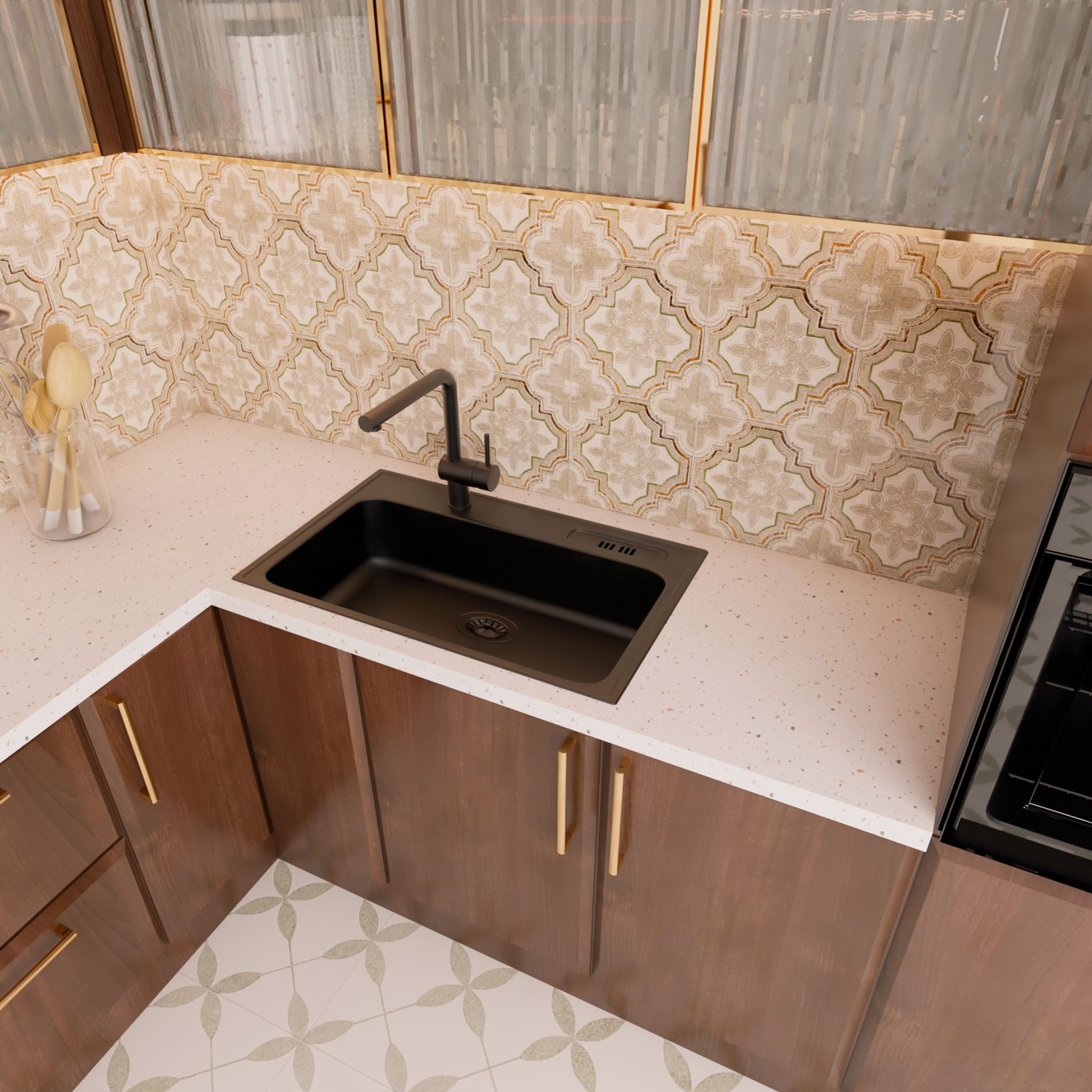 Black Quartz Top Mount Single Bowl Basin Wash With Traditional ...