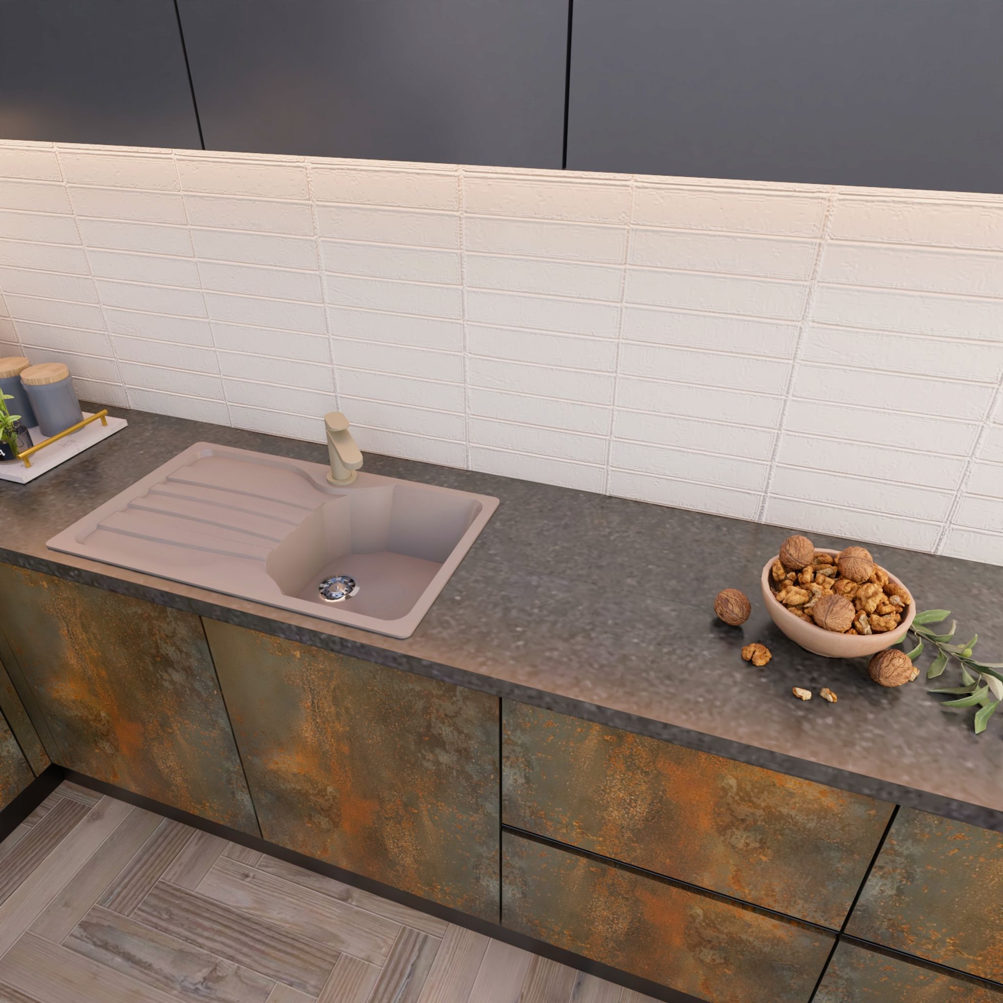 Top Mount Quartz Kitchen Sinks With Single Bowl And Drainboard | Livspace