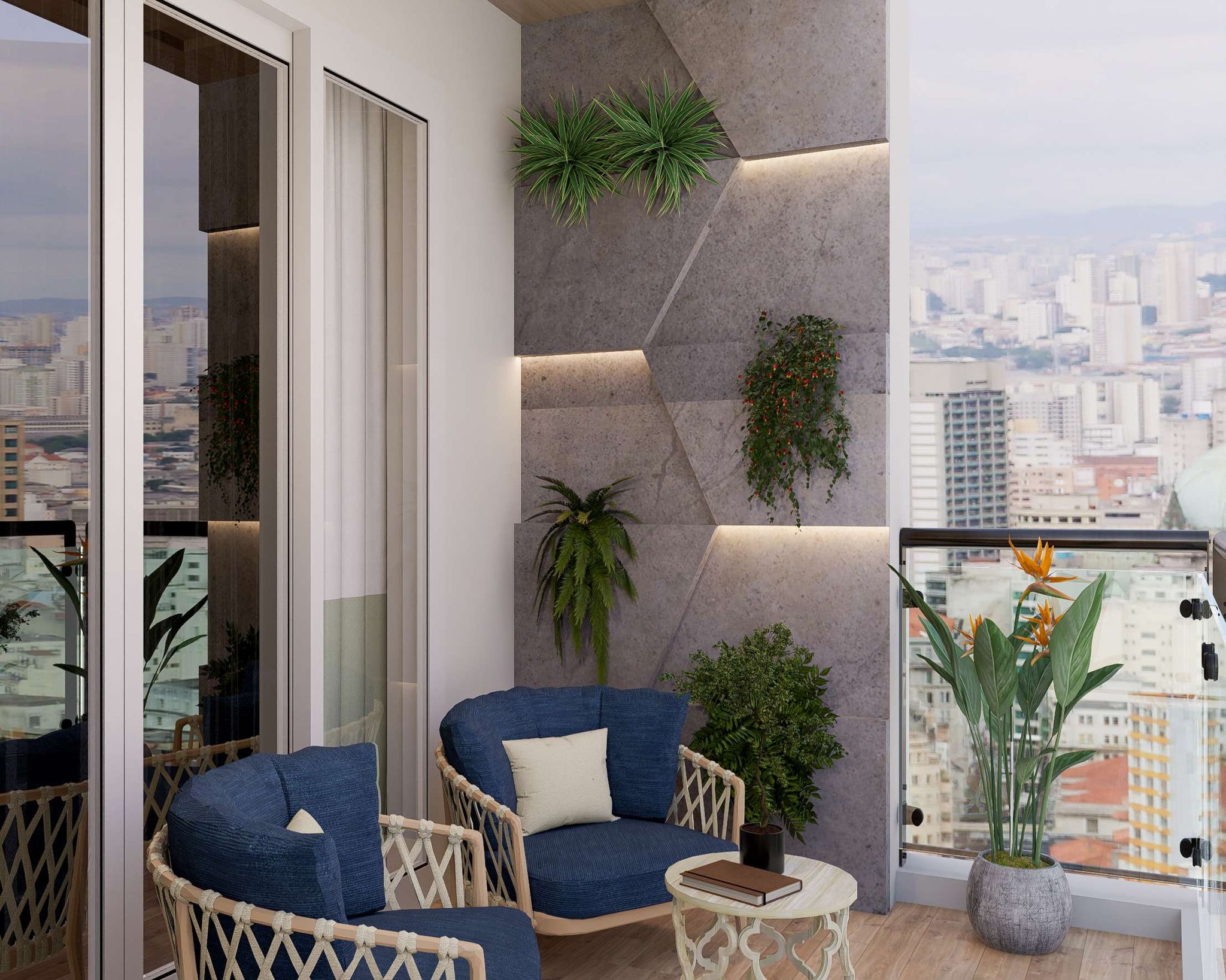 Spacious Blue And White Balcony Design | Livspace