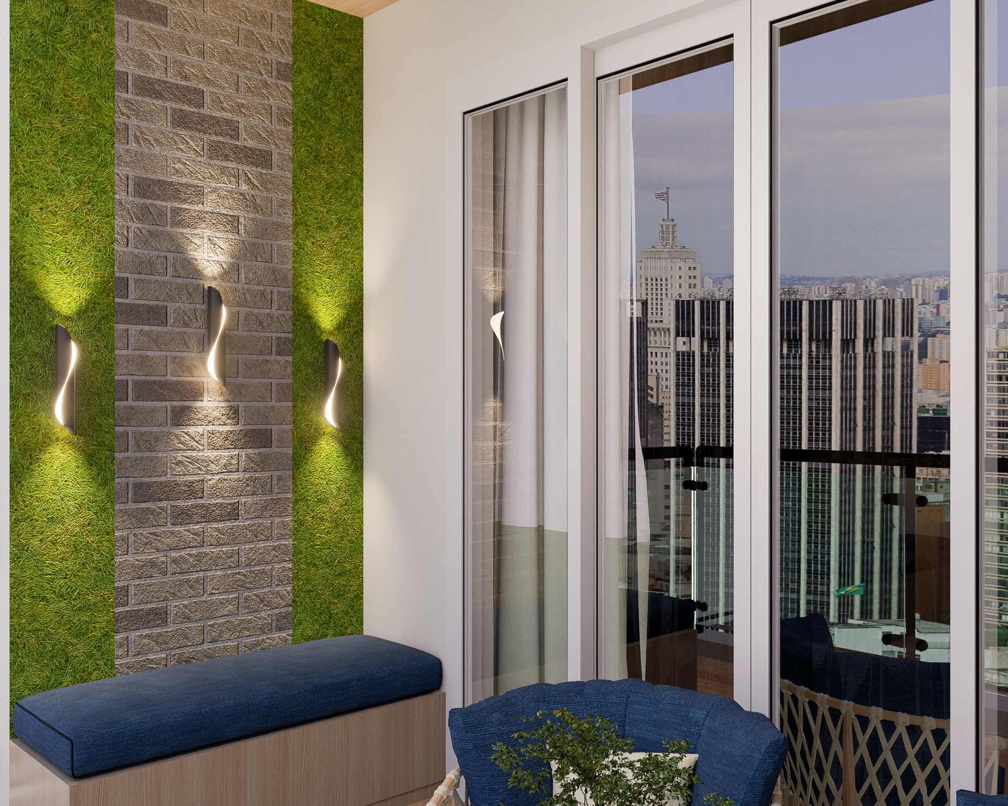 Spacious Blue And White Balcony Design | Livspace