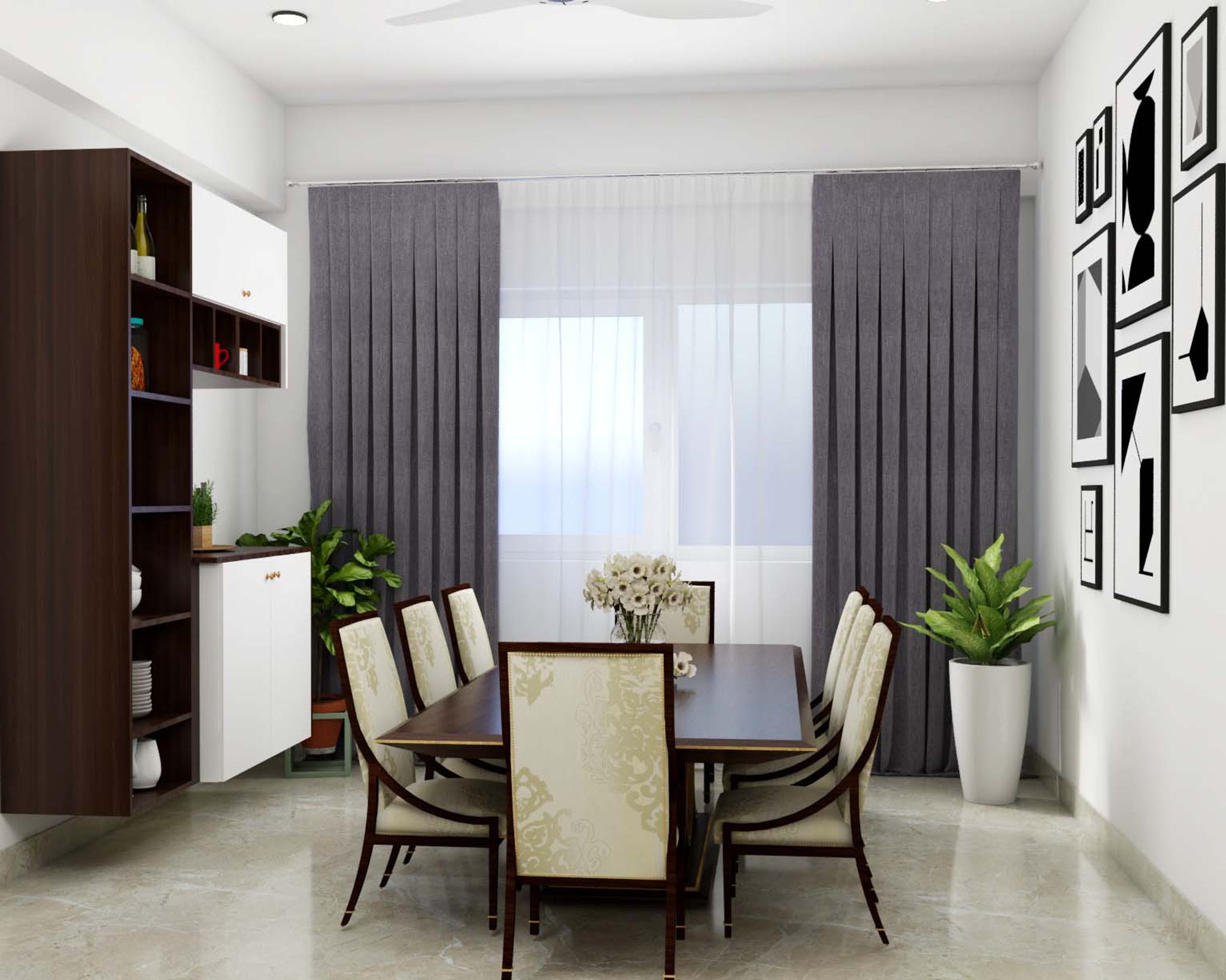 Low-Maintenance Dining Room With Wall-Mounted Storage | Livspace