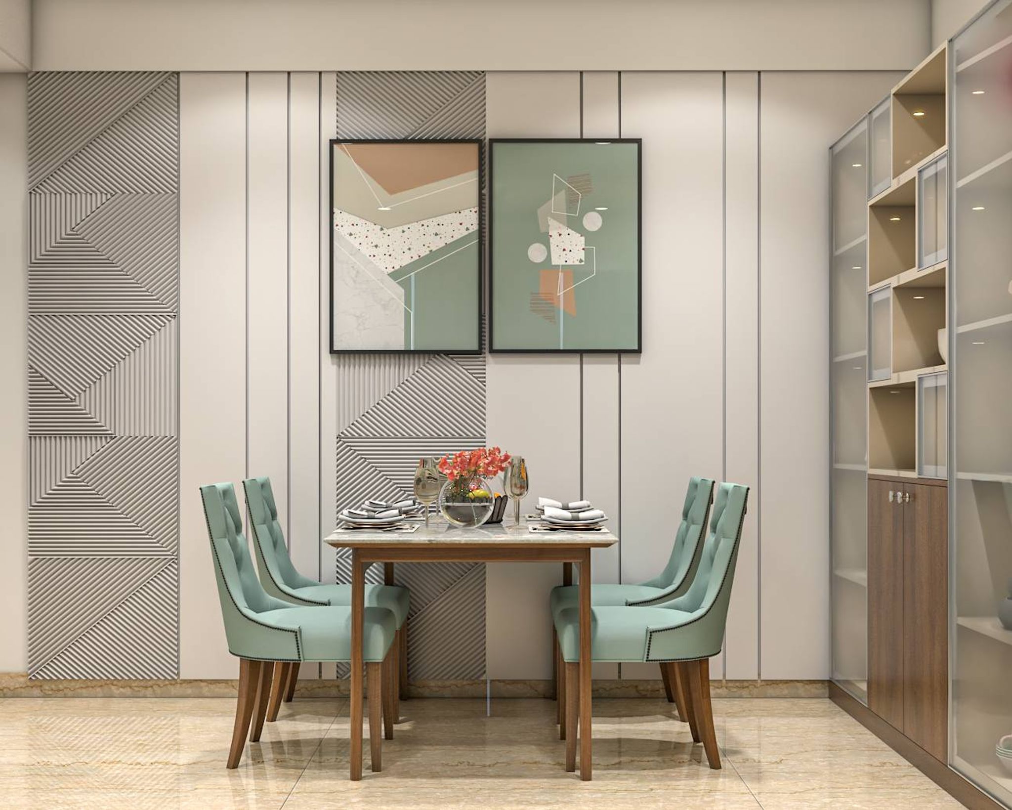 Spacious Dining Room Design With A Pastel-Toned Palette | Livspace