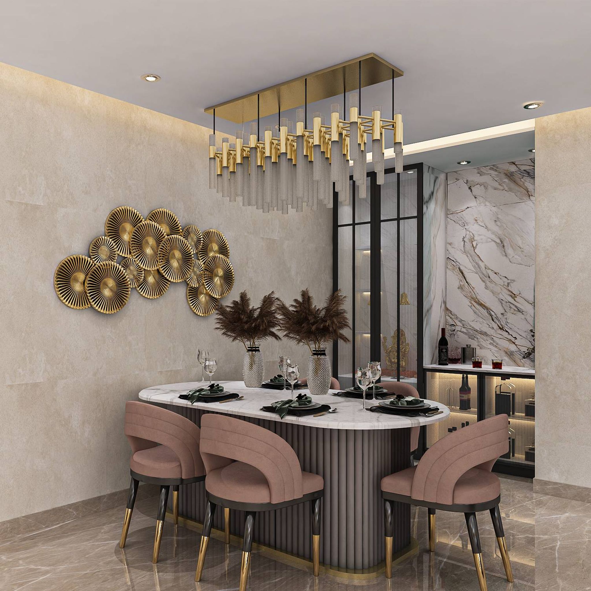 Spacious Dining Room With A 5-Seater Table | Livspace