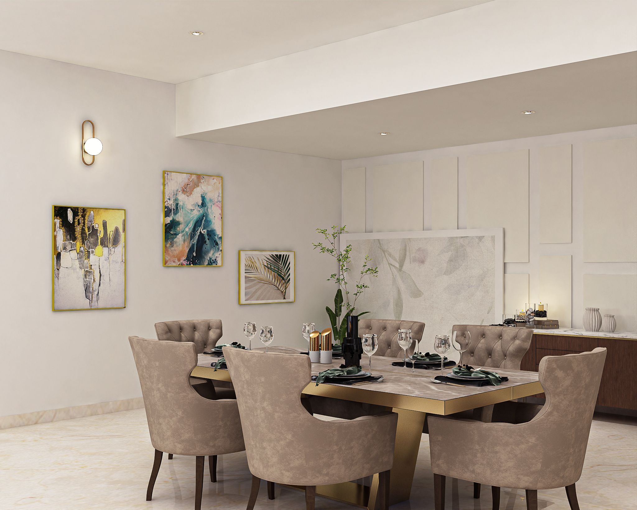 White And Beige Dining Hall Design For Spacious Homes | Livspace