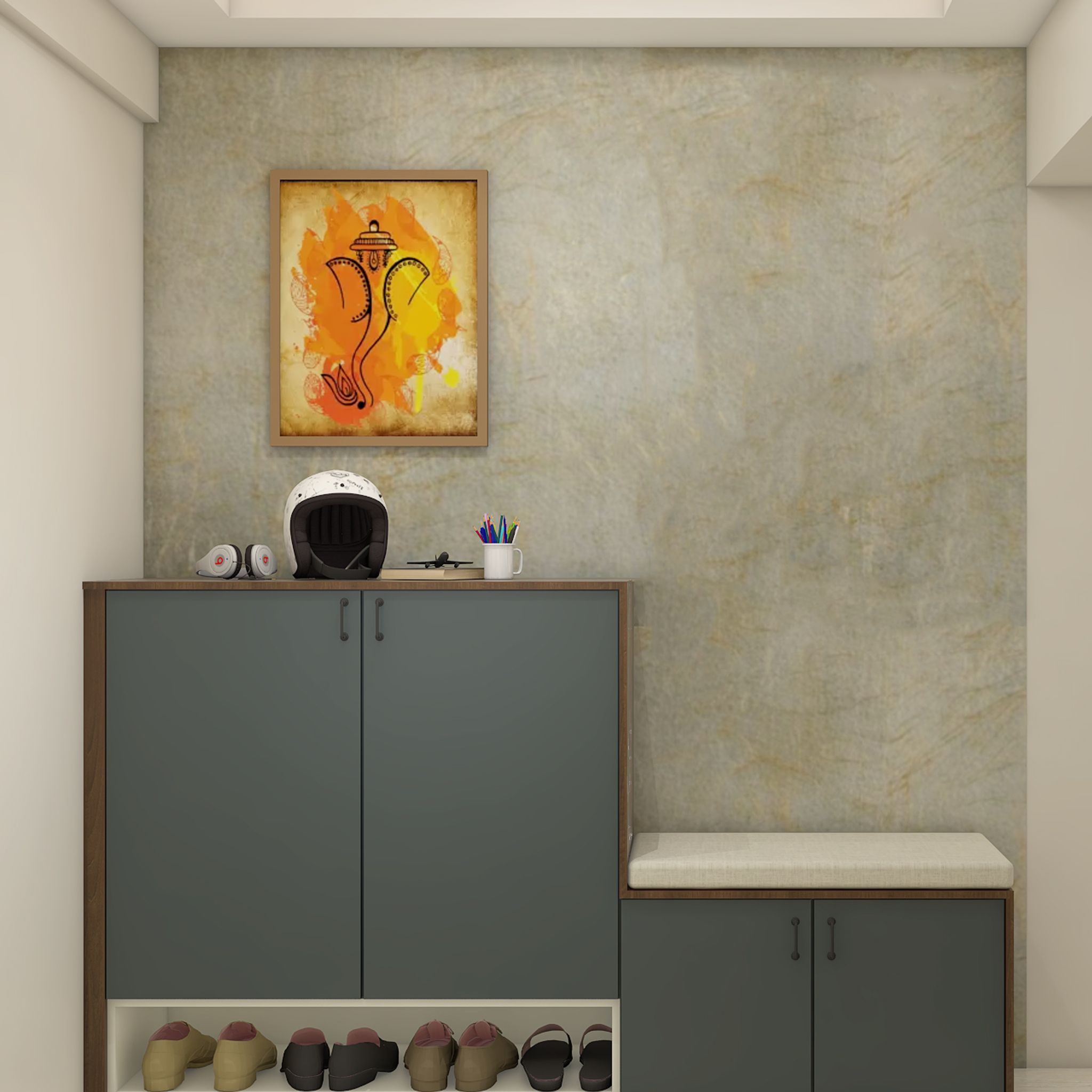 Foyer Design With Wallpaper And Painting For Contemporary Look | Livspace