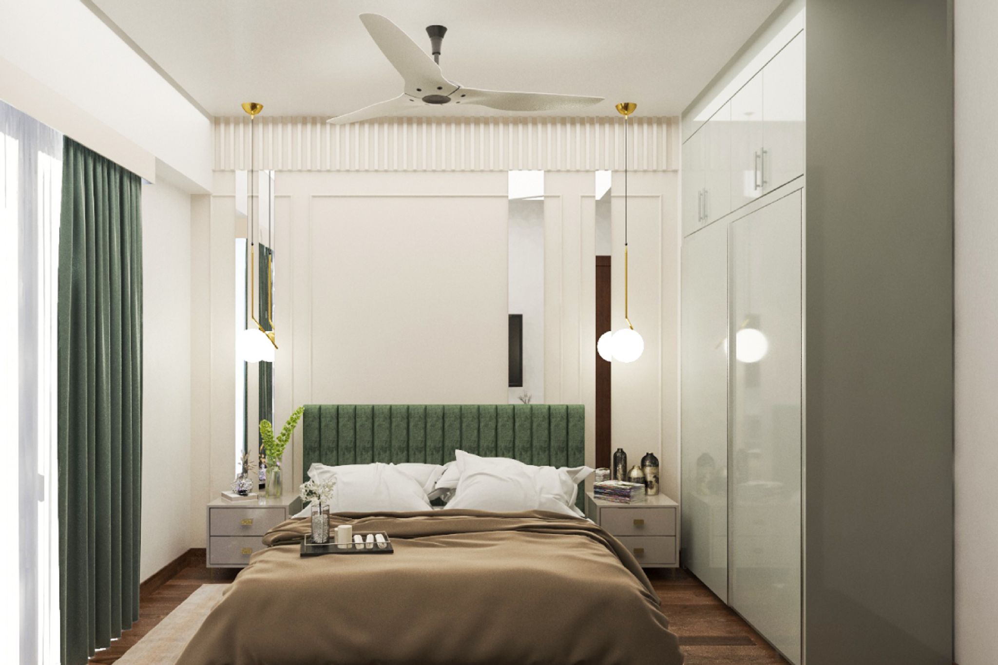 Guest Bedroom Design With Glossy Finished Sliding Wardrobe | Livspace