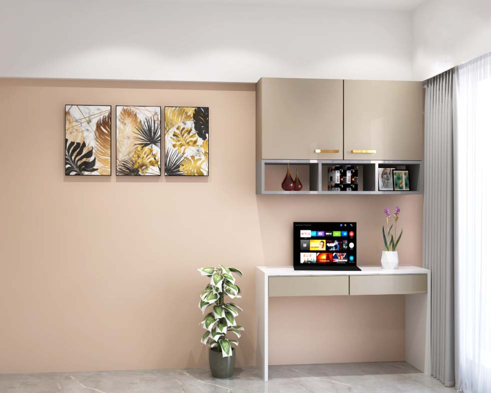 Compact Study Room Design With Study Desk And Storage | Livspace