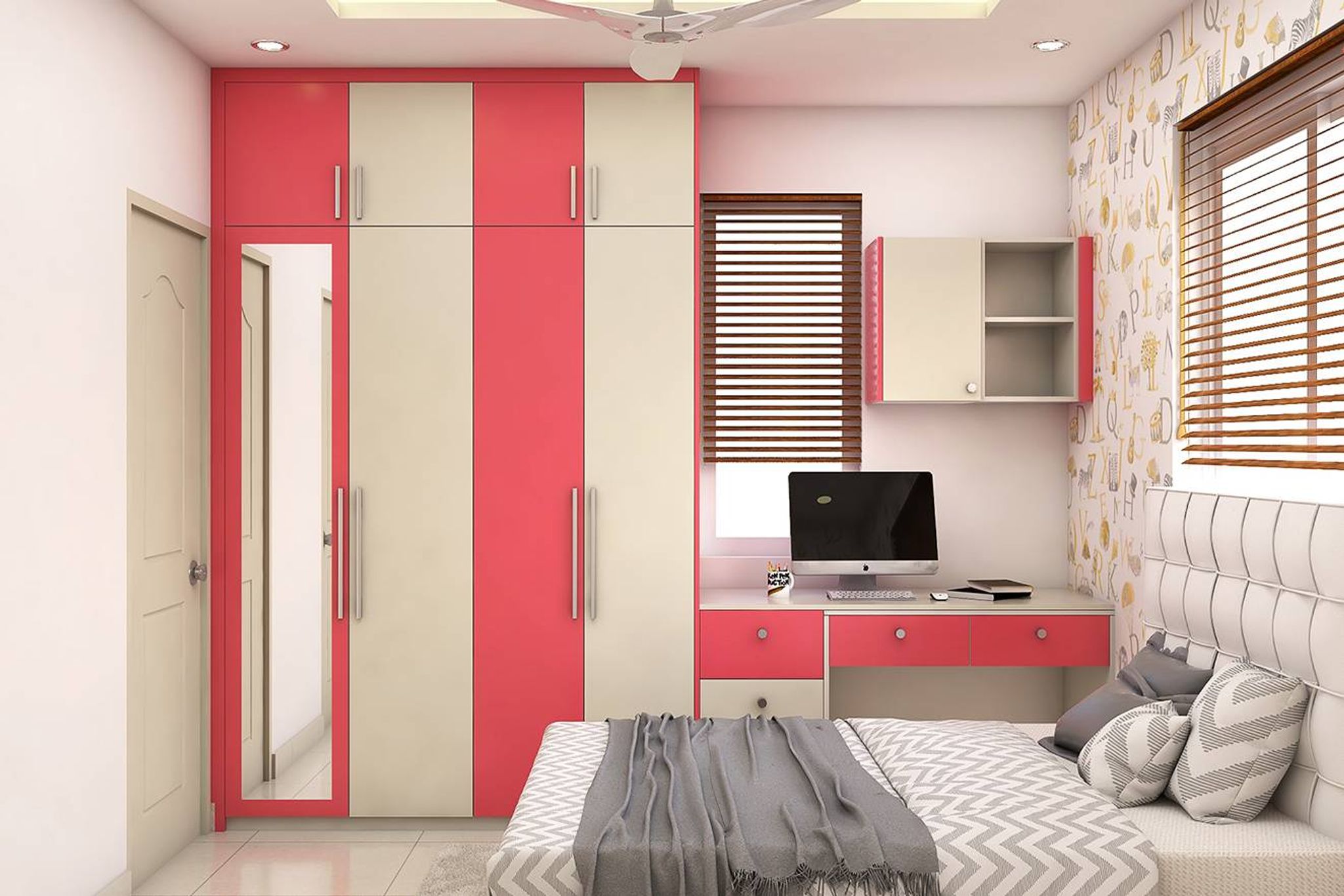 Spacious Kid's Room Design With Double Beige Bed | Livspace