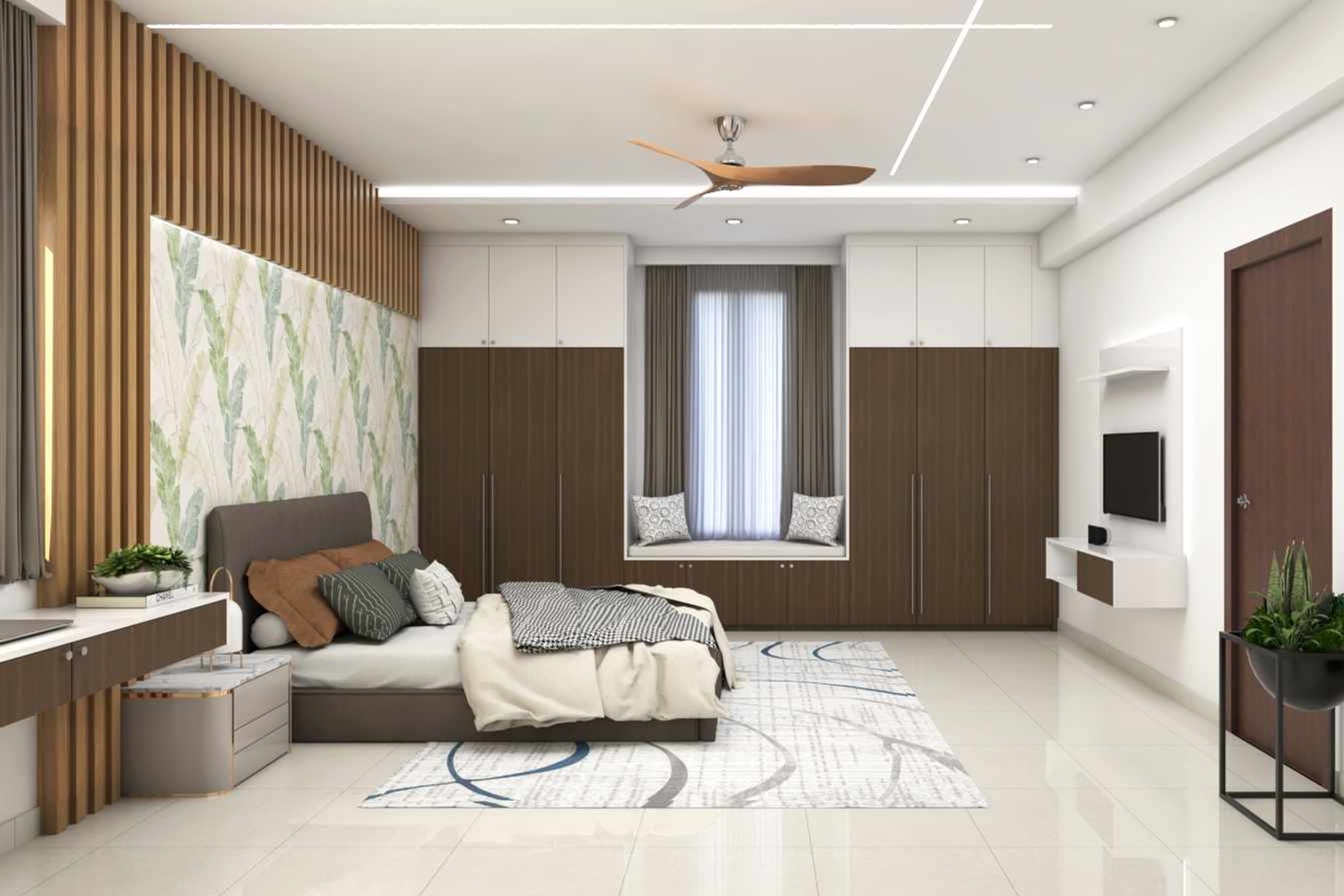 Spacious Master Bedroom Design With Tropical Interiors | Livspace