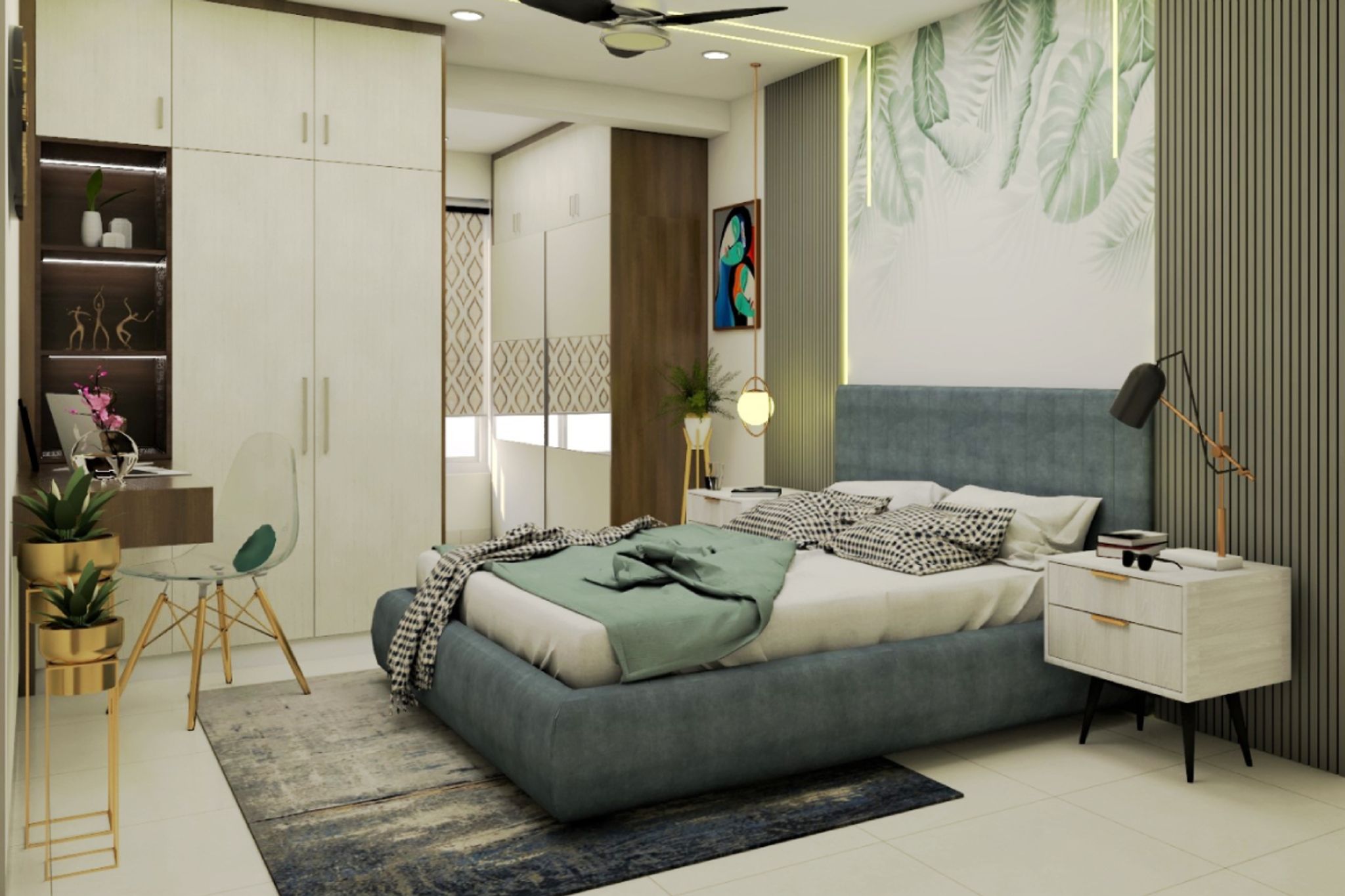 Bedroom Design With Golden Decor | Livspace