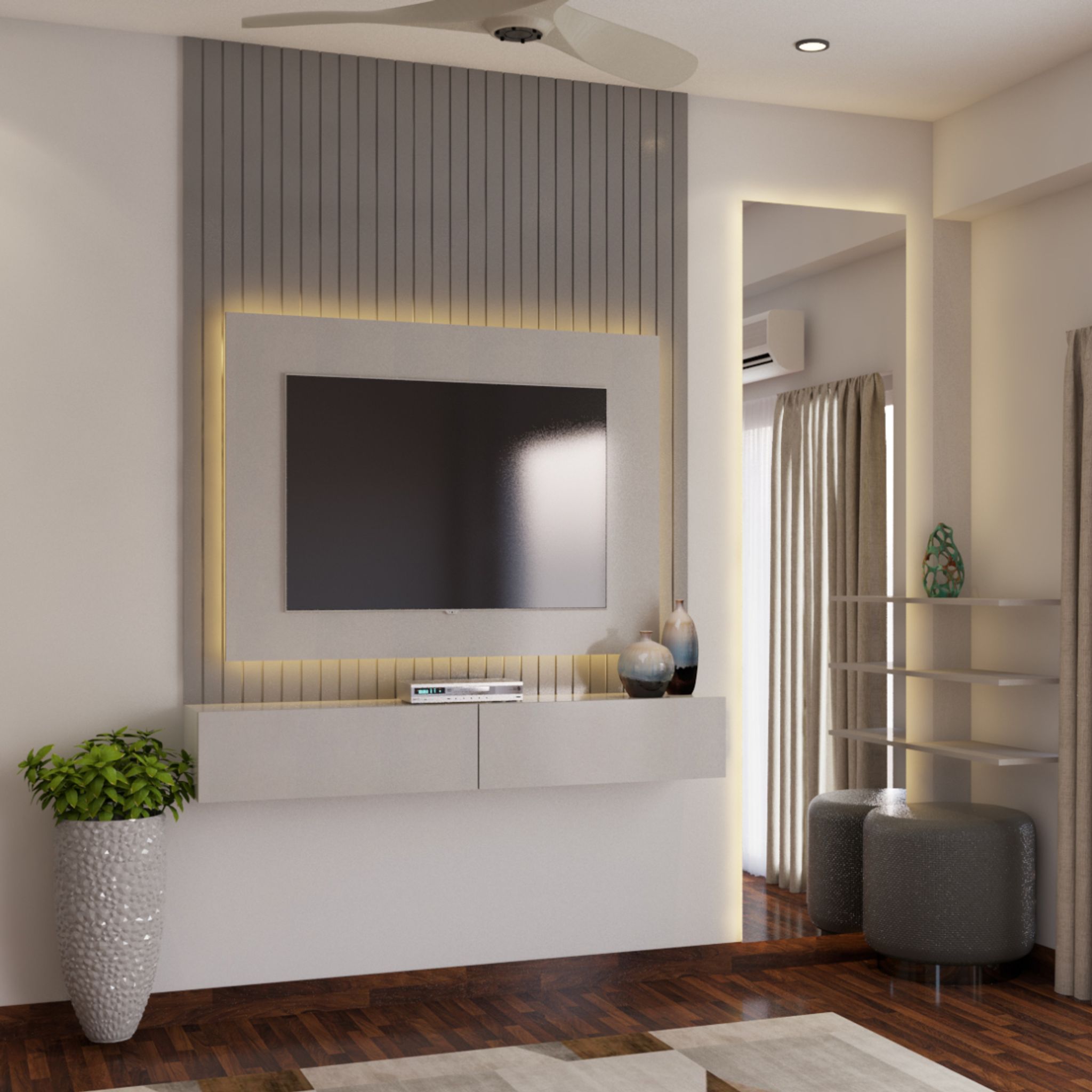 Compact TV Cabinet With Bright Backlighting | Livspace