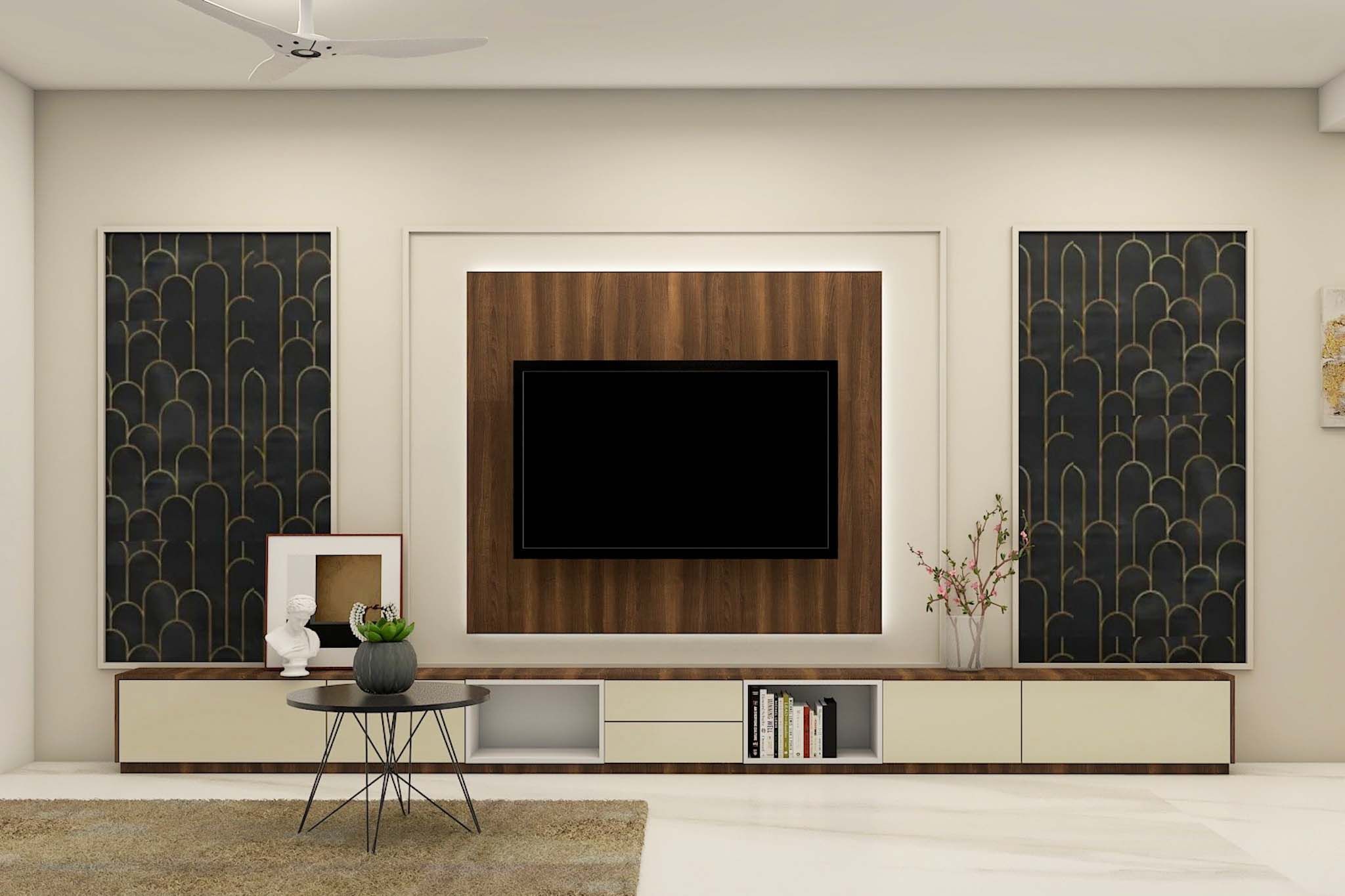 Spacious TV Unit Design With Push-To-Open Drawers | Livspace