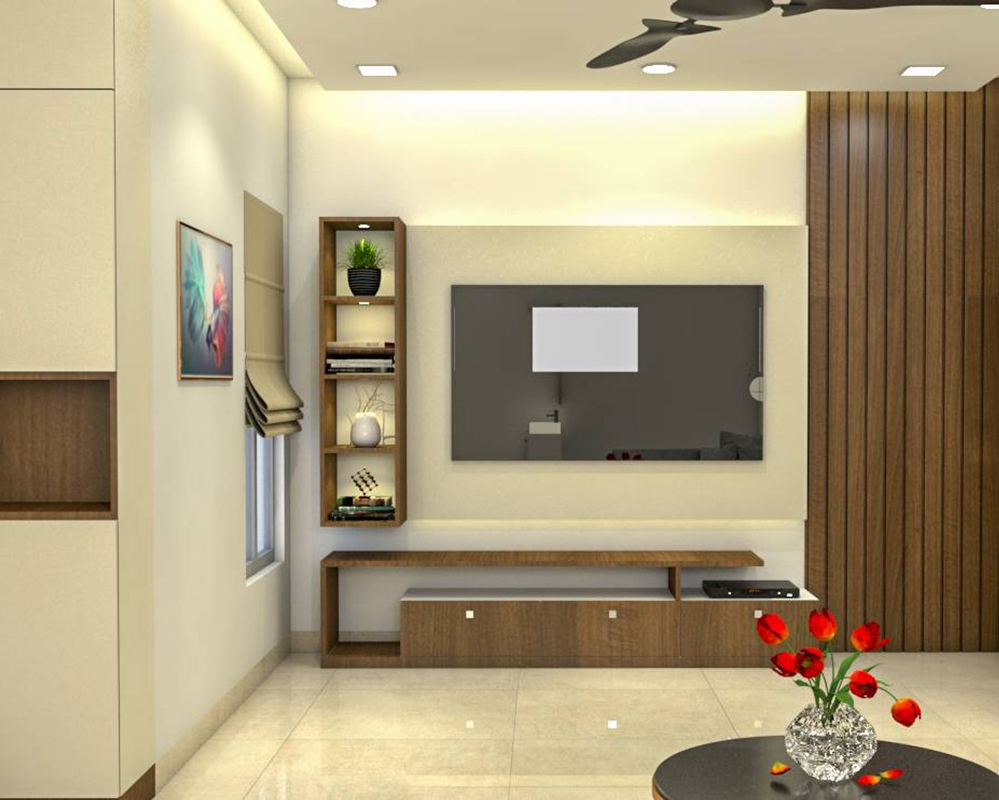 Compact TV Unit Design With 2-Level Console Table | Livspace