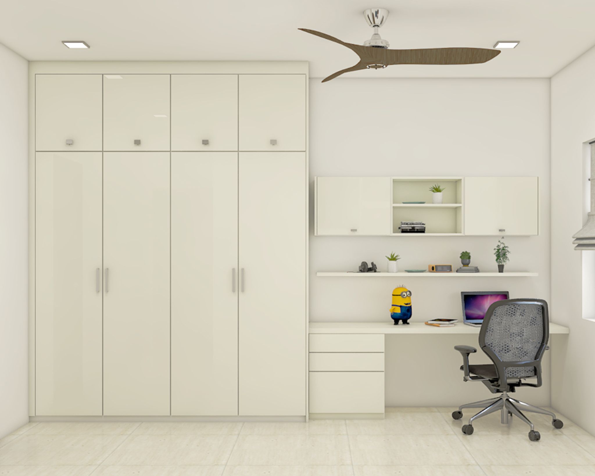 Compact White Swing Wardrobe Design With An Integrated Study Table ...