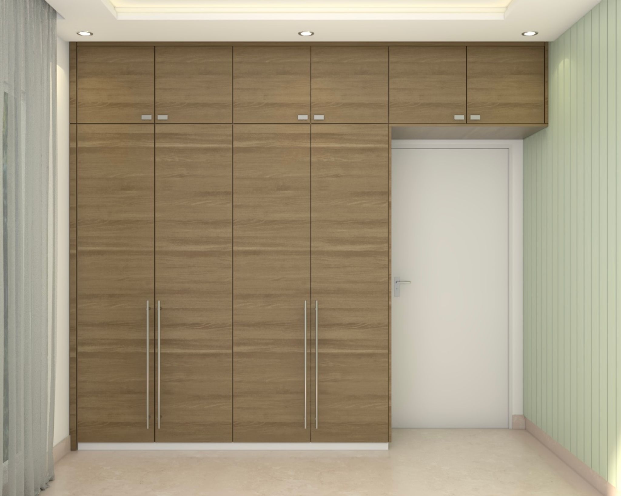 Floor-To-Ceiling Swing Wardrobe Design With A Suede Finish | Livspace