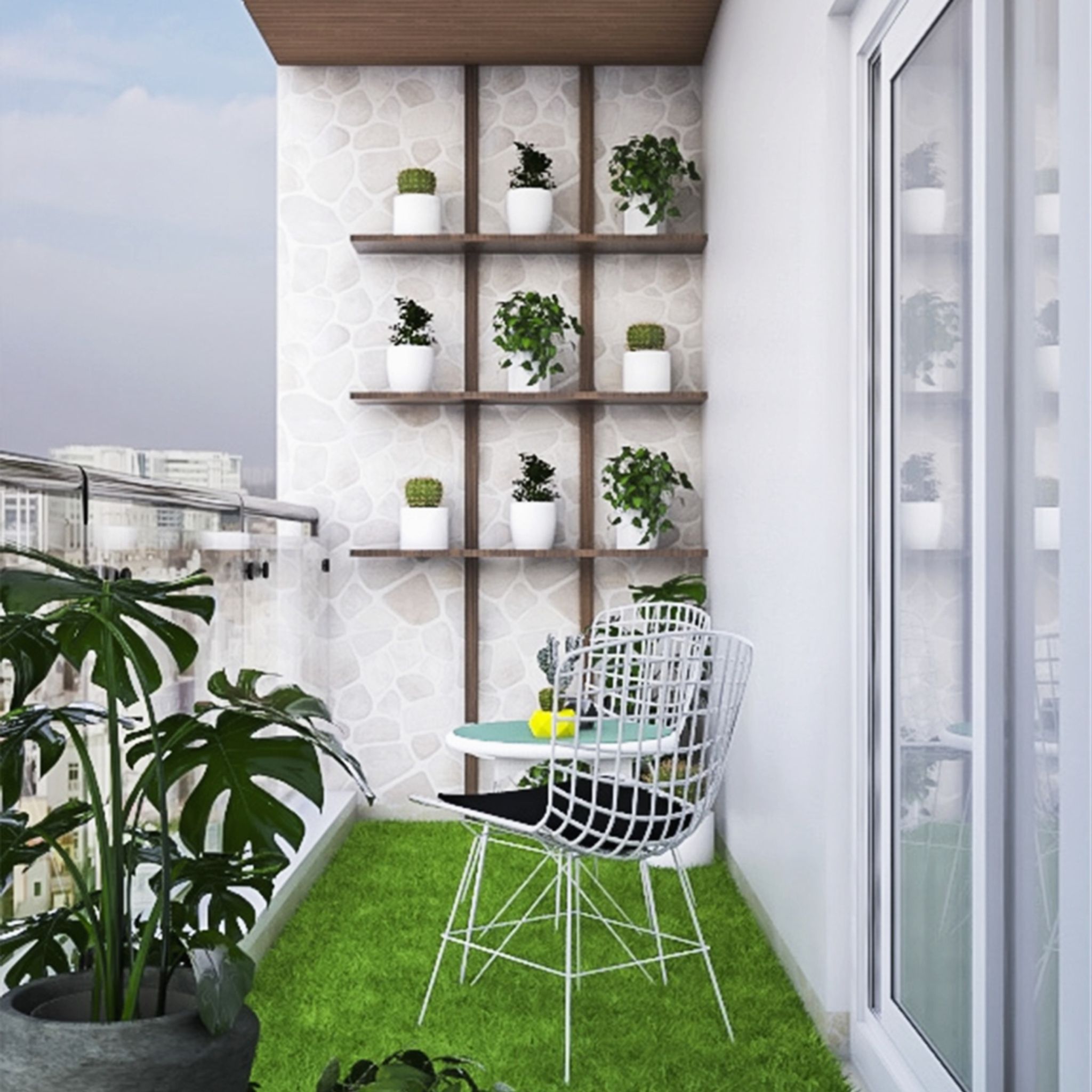 Balcony Design With Stone Wall Cladding | Livspace