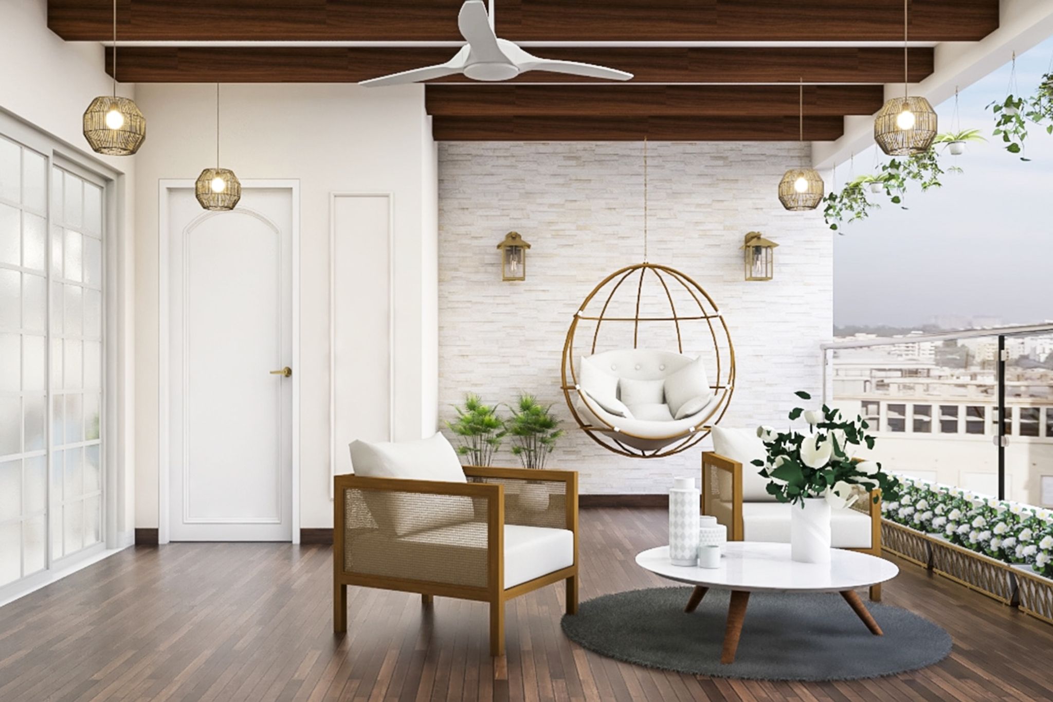 Balcony Design With Stone Cladding Wall | Livspace