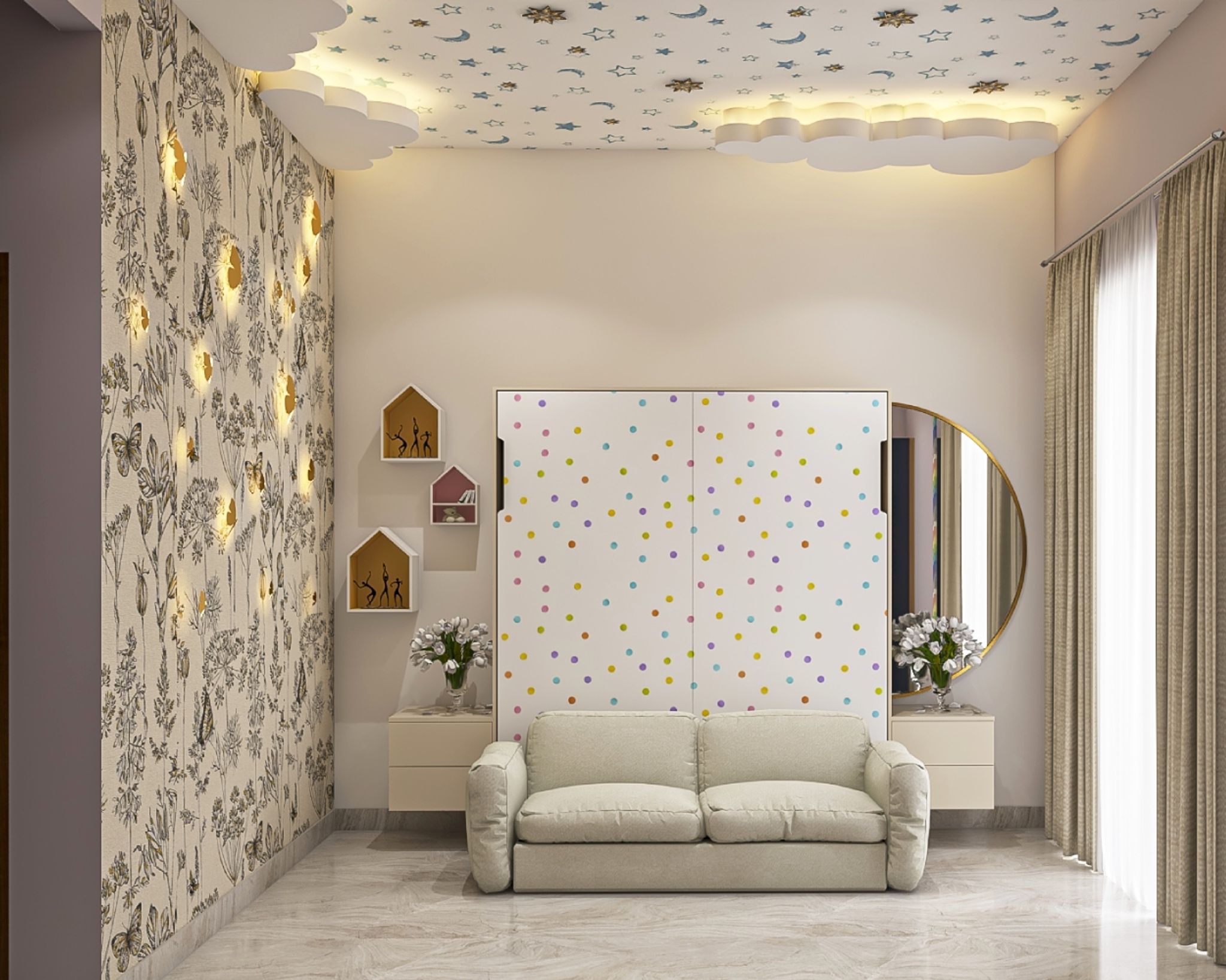 Cloud Shaped Plus-Minus POP Ceiling Design | Livspace
