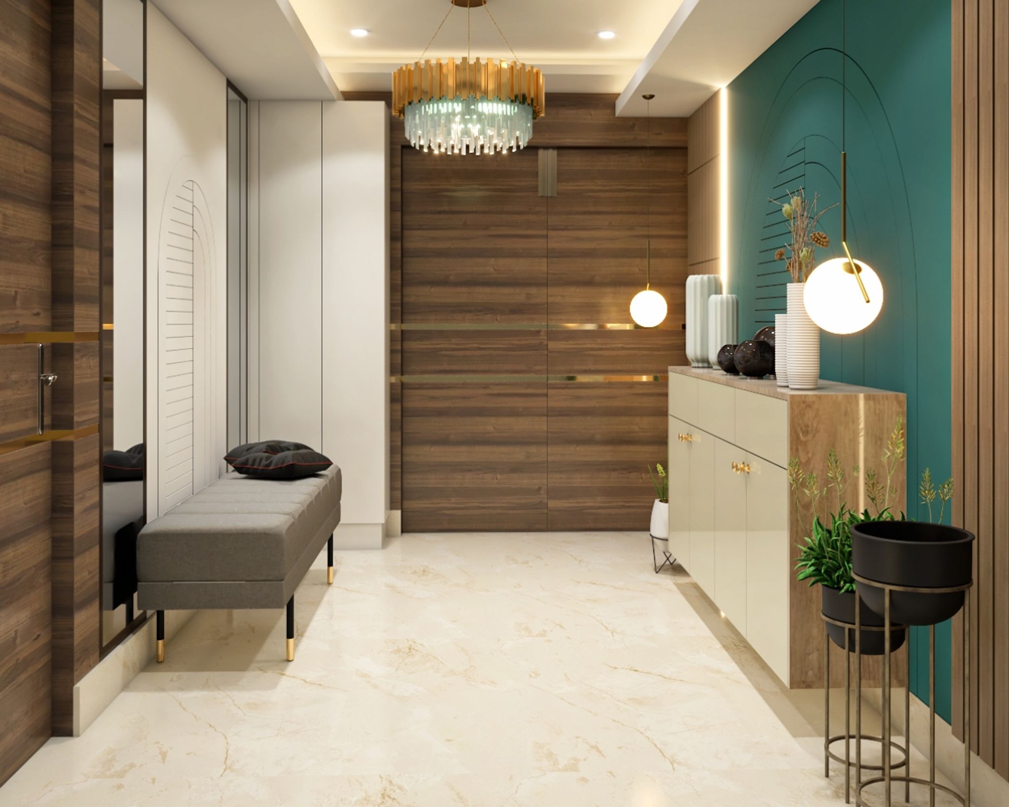 Off-White Rectangular Flooring Design | Livspace