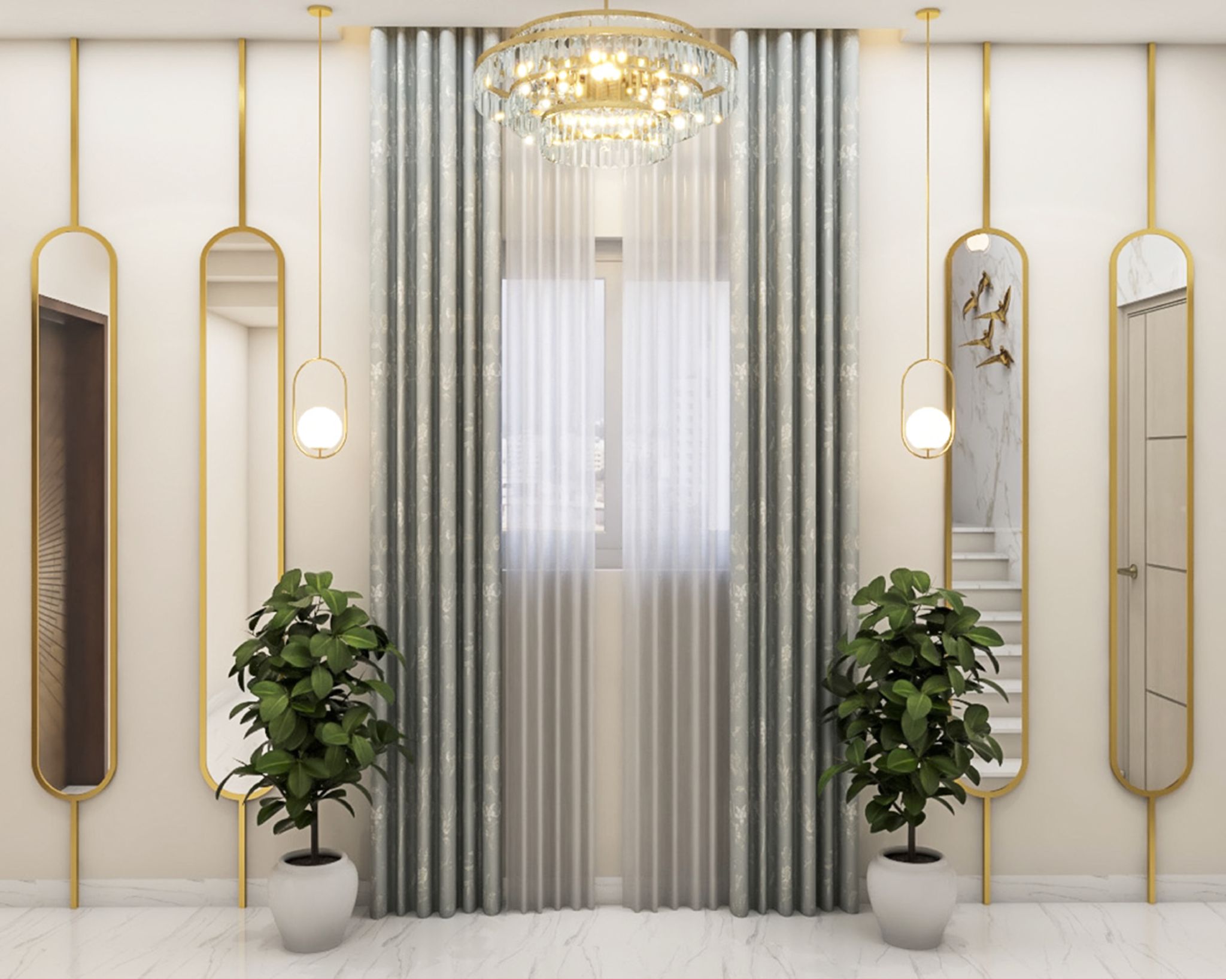 Classic Foyer Design With Mirror Wall Panel | Livspace